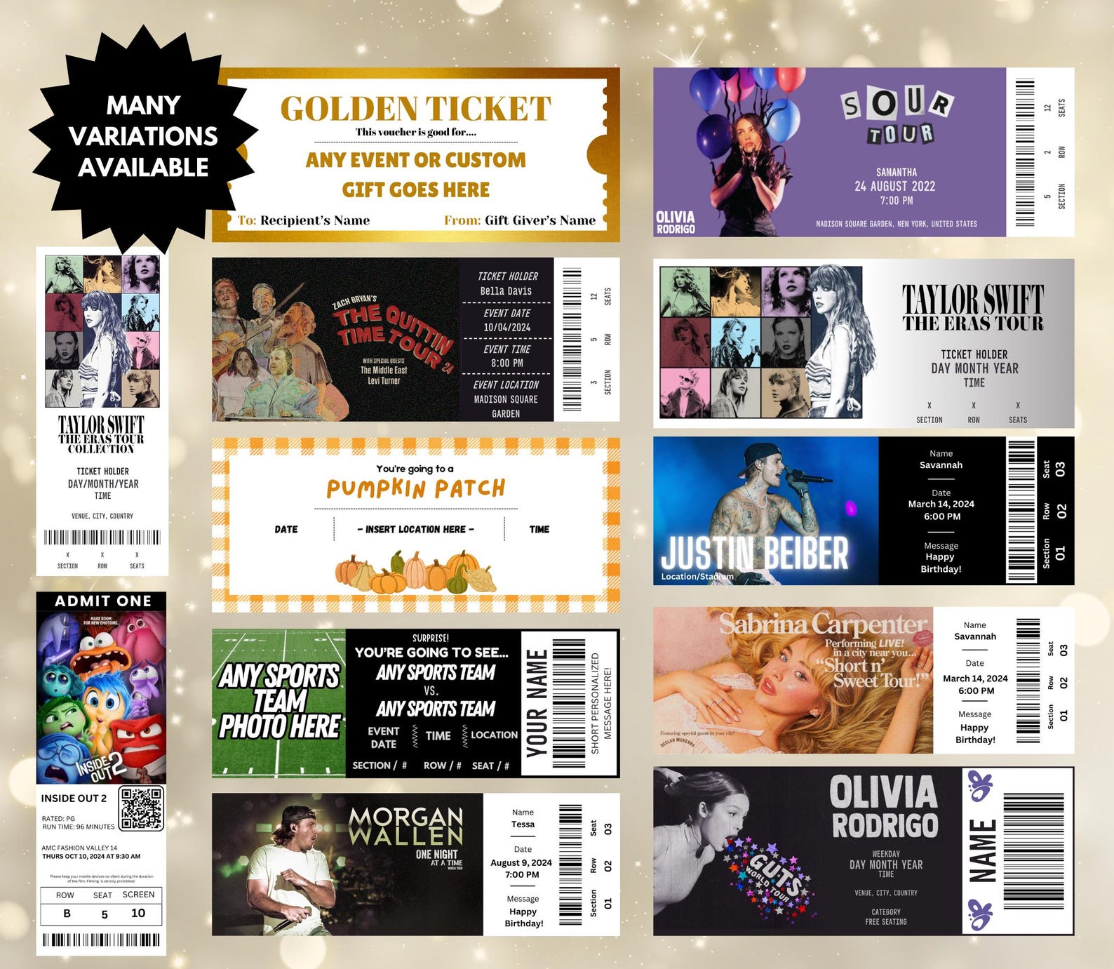 Editable Concert Ticket Template | Event Ticket Stub | Personalized ...