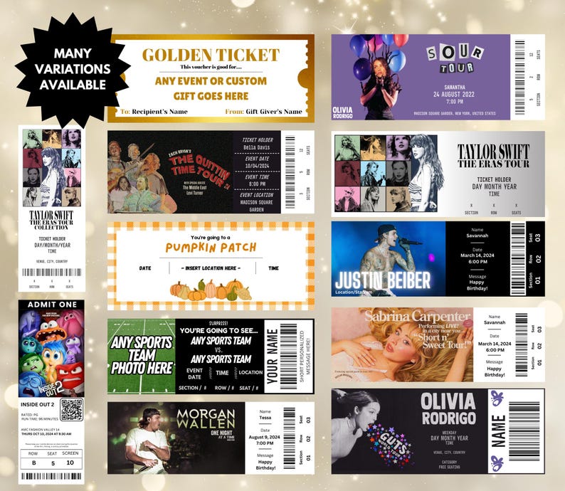 Editable Concert Ticket Template | Event Ticket Stub | Personalized ...