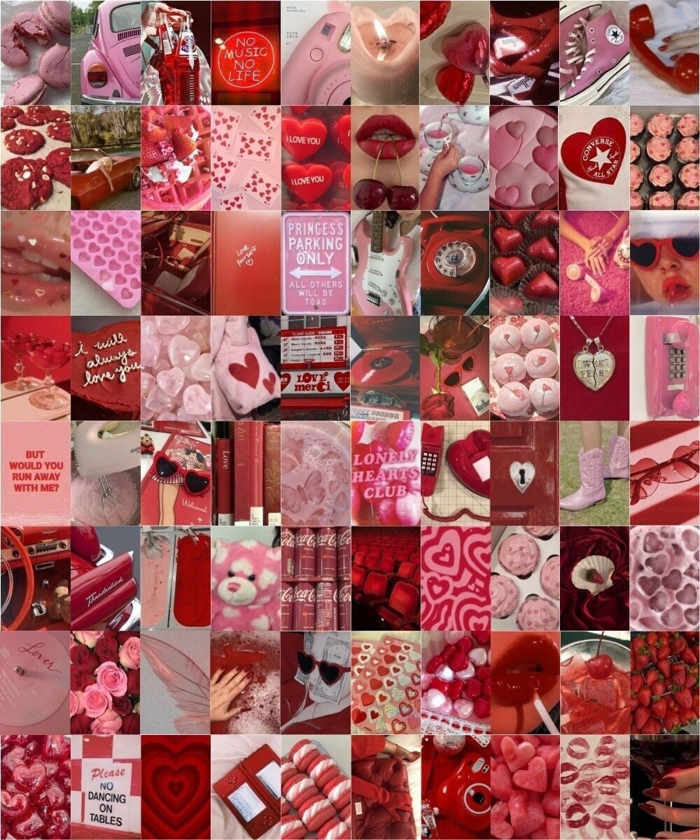 80 PCS Pink & Red Lovecore Wall Collage Kit Valentines Day Baddie Wall ...