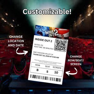 Inside Out 2 Editable Movie Ticket Canva Template | Movie Party ...