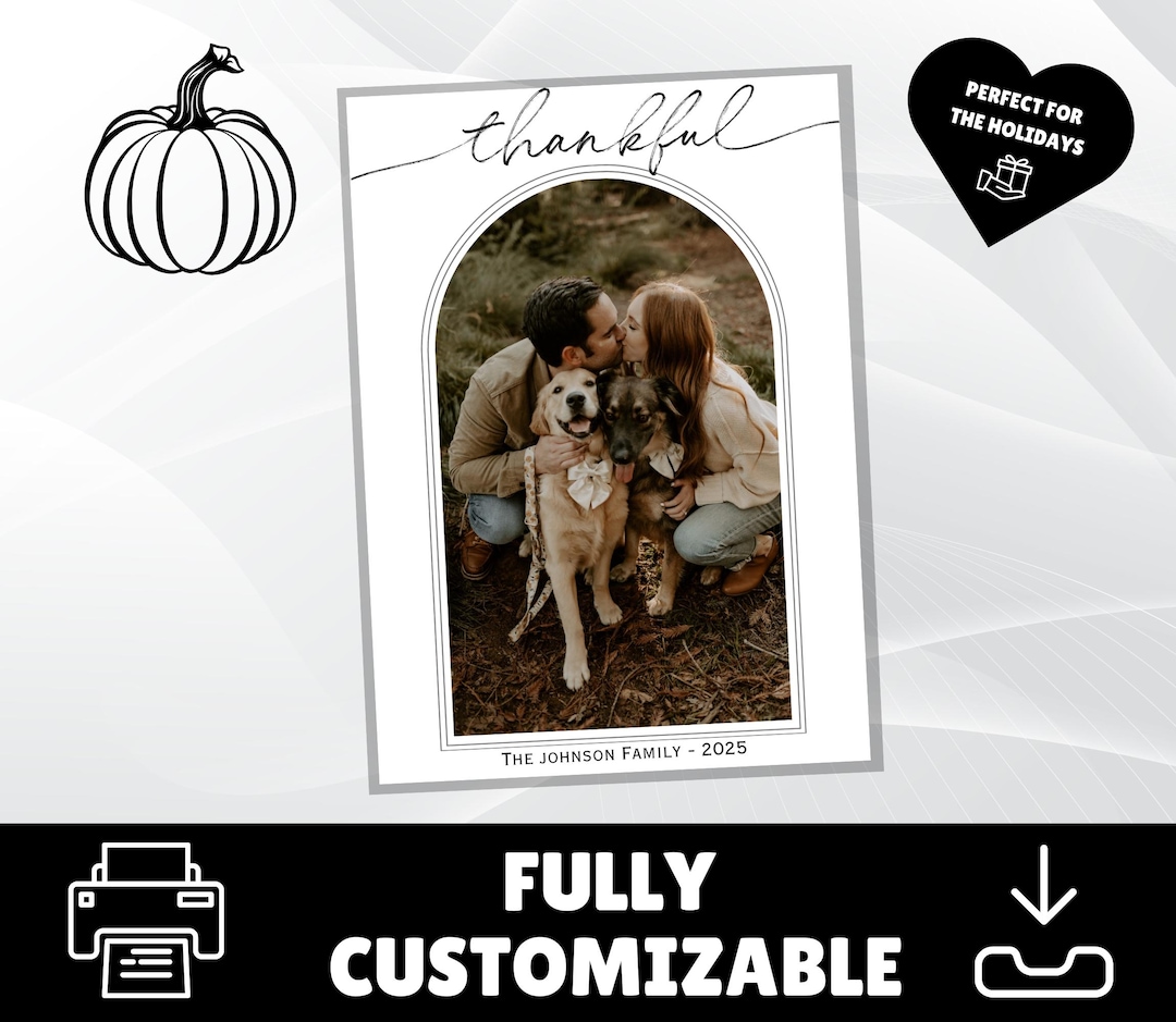 INSTANT EDITABLE Thanksgiving Photo Holiday Card Template | Editable ...