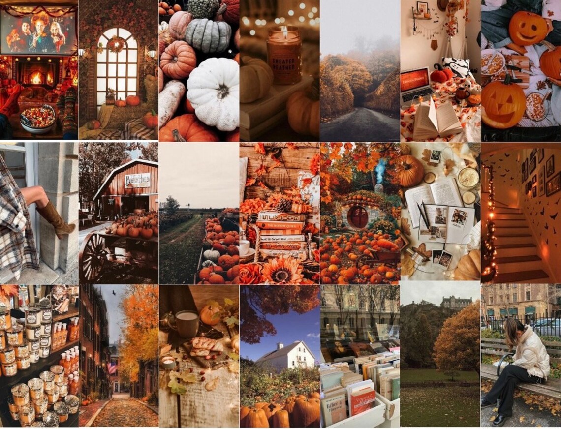 60 PCS | Autumn/fall Collage Kit Pumpkin Halloween Aesthetic Collage ...
