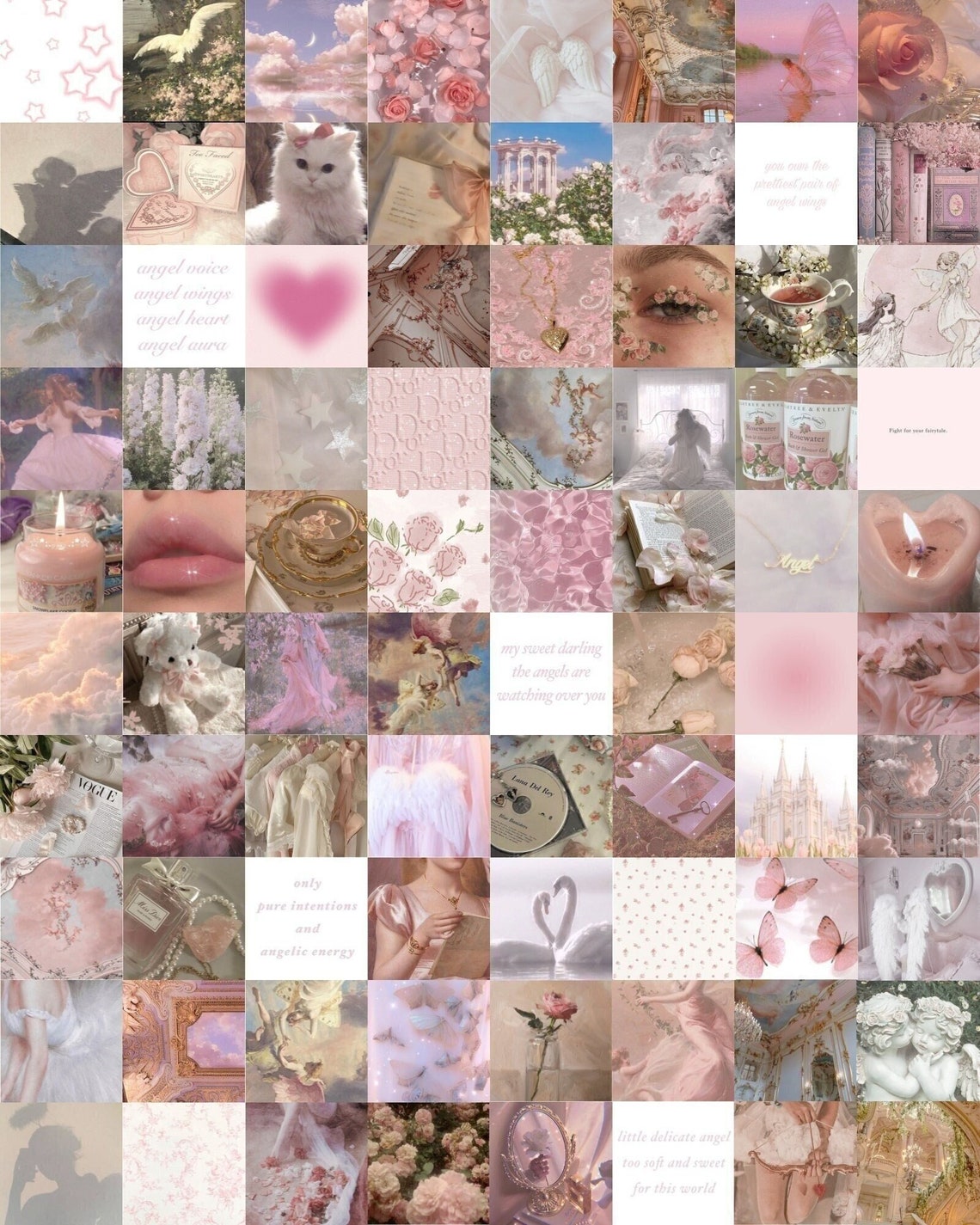 80 PCS | Pink Angel Core Wall Collage Kit | Baby Pink Coquette ...