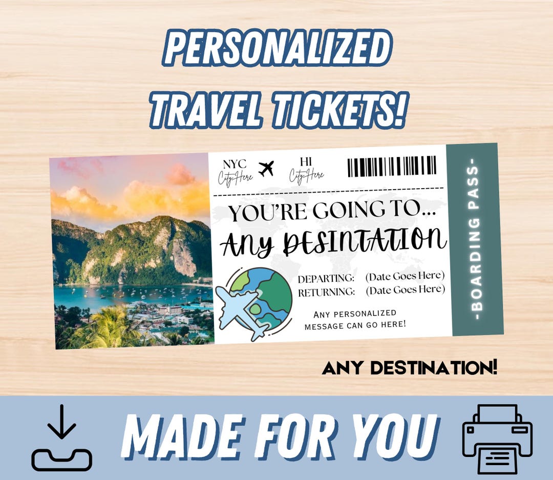 PERSONALIZED FOR YOU Travel Ticket | Custom Destination Ticket ...