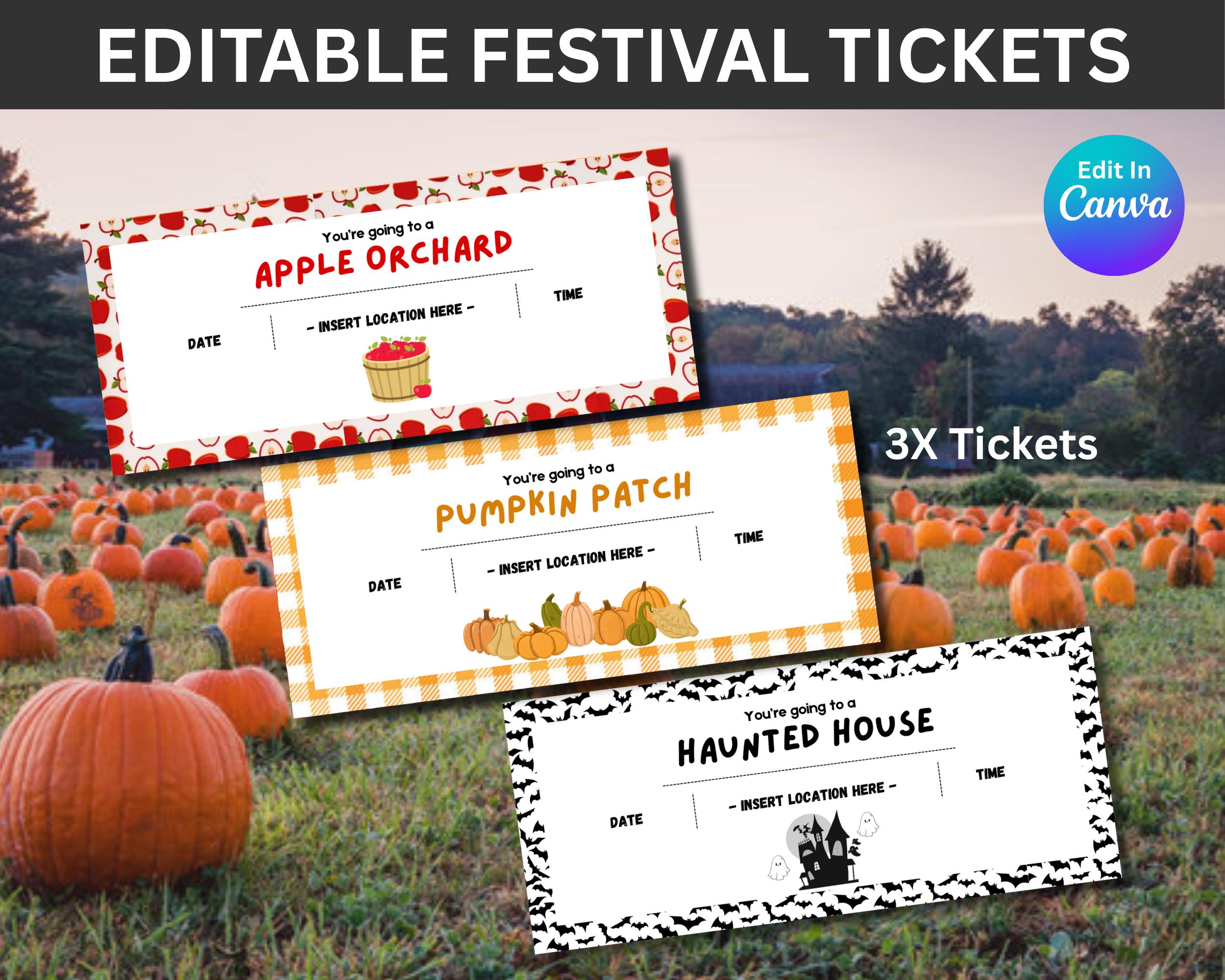 Editable Pumpkin Patch Digital Tickets | Custom Pumpkin Patch Ticket Template, Fall Harvest ...