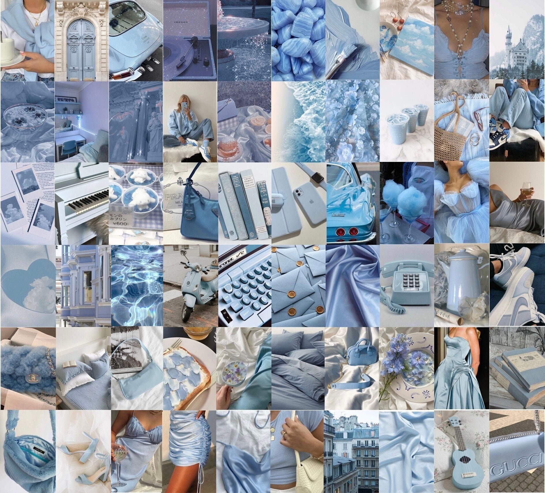 60 PCS. Coastal Beach Blue Pinterest Collage Kit | Pastel Spring Room ...