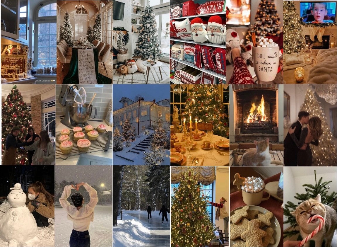60 PCS. Aesthetic Christmas Winter Collage Kit | Cozy Winter Aesthetic ...