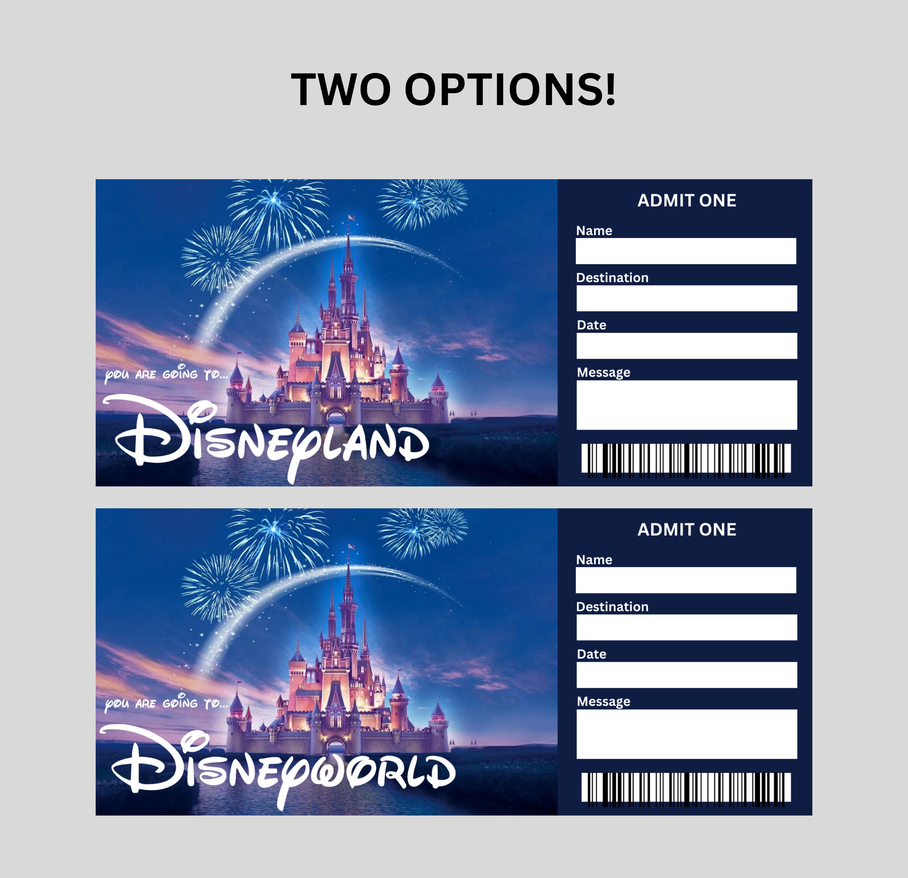 Disney Parks Ticket, Editable Canva Template | Customizable | Digital ...