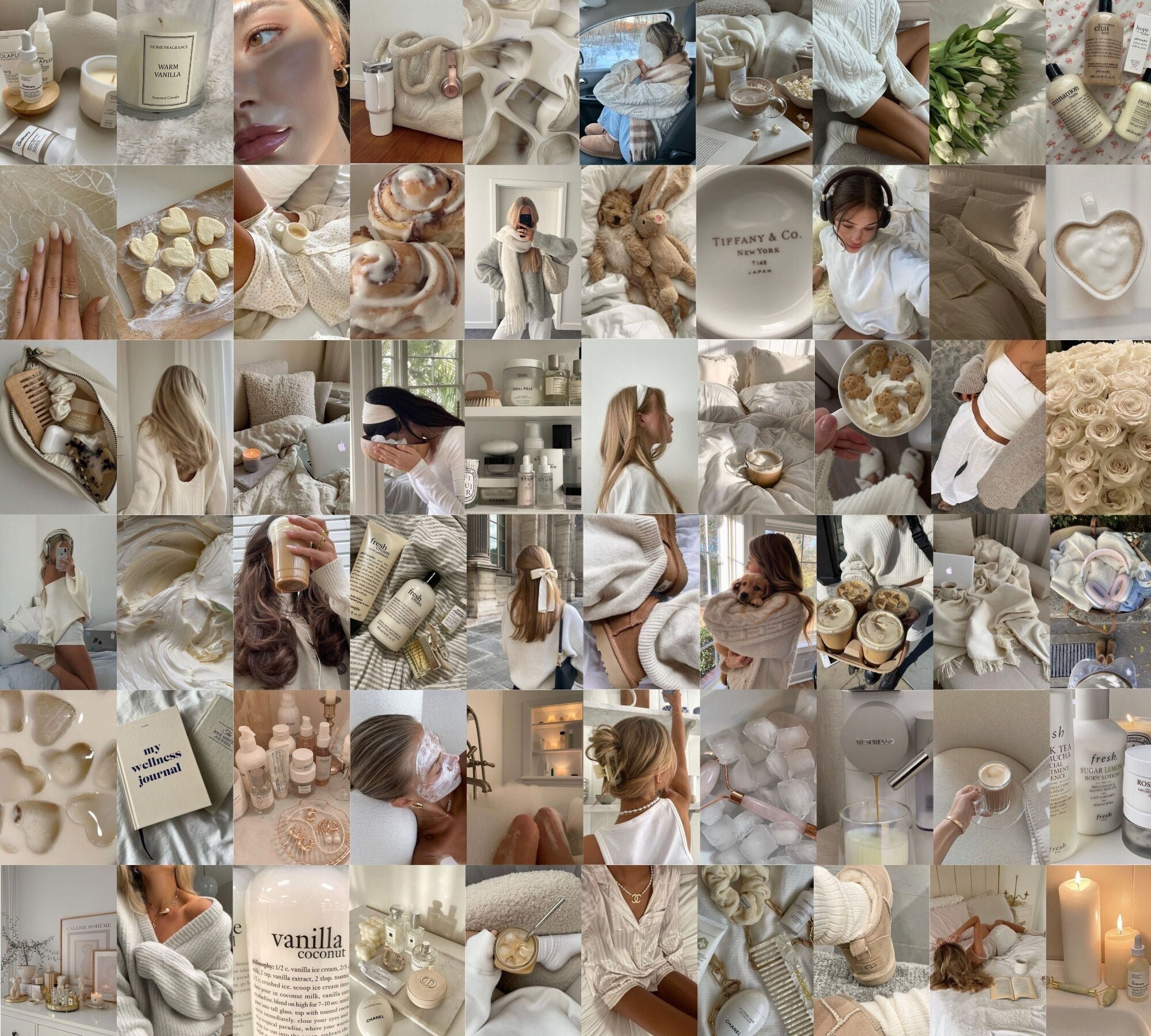 60 PCS Vanilla Girl Aesthetic Photo Collage | Neutral Light Beige Photo ...