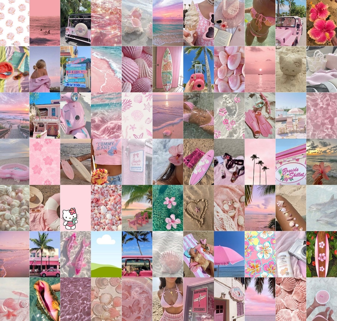 80 PCS | Pink Summer Aesthetic Wall Collage Kit | Pink Coconut Girl ...