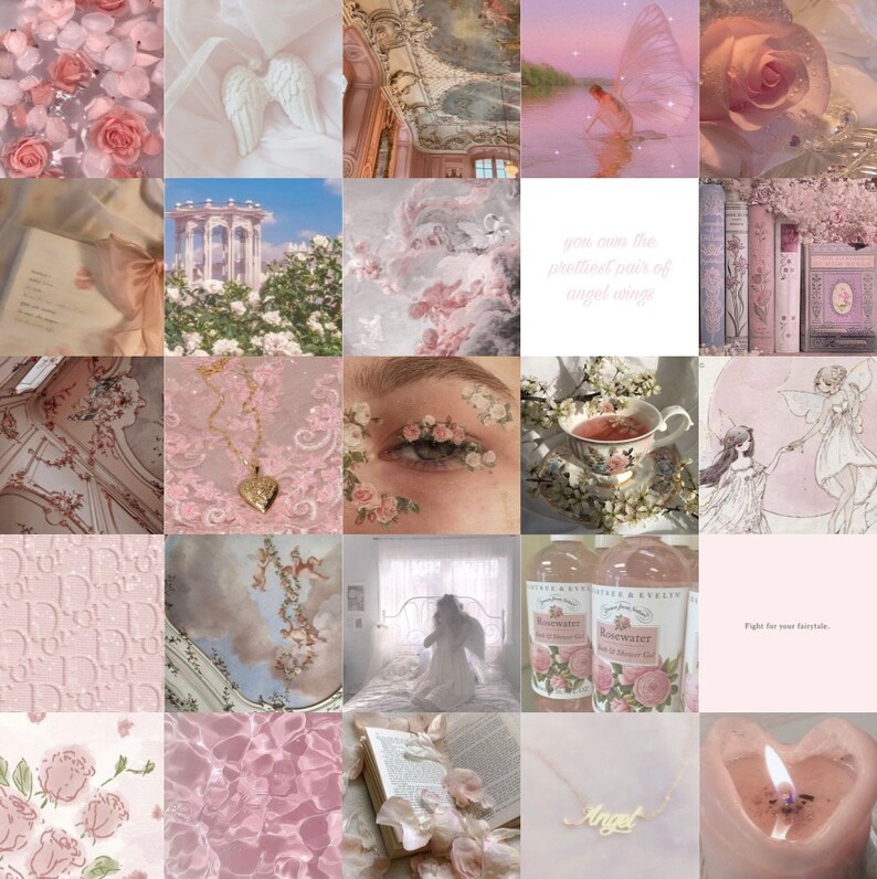80 PCS | Pink Angel Core Wall Collage Kit | Baby Pink Coquette ...