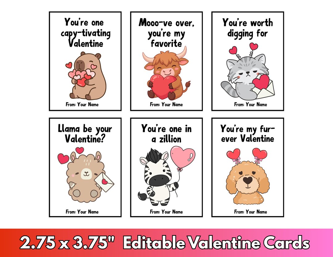 Printable Animal Valentine Cards | Kid's Valentine's Day Cards - Etsy ...