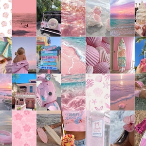80 PCS | Pink Summer Aesthetic Wall Collage Kit | Pink Coconut Girl ...