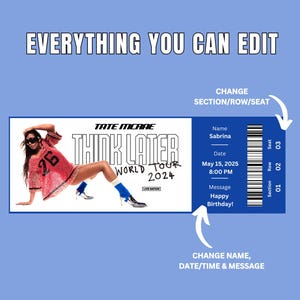 Think Later Tour Souvenir Concert Tickets | Printable Event Ticket Stub ...