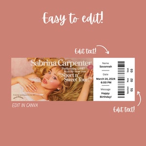 Pop Singer Editable Concert Ticket Canva Template | Customizable ...