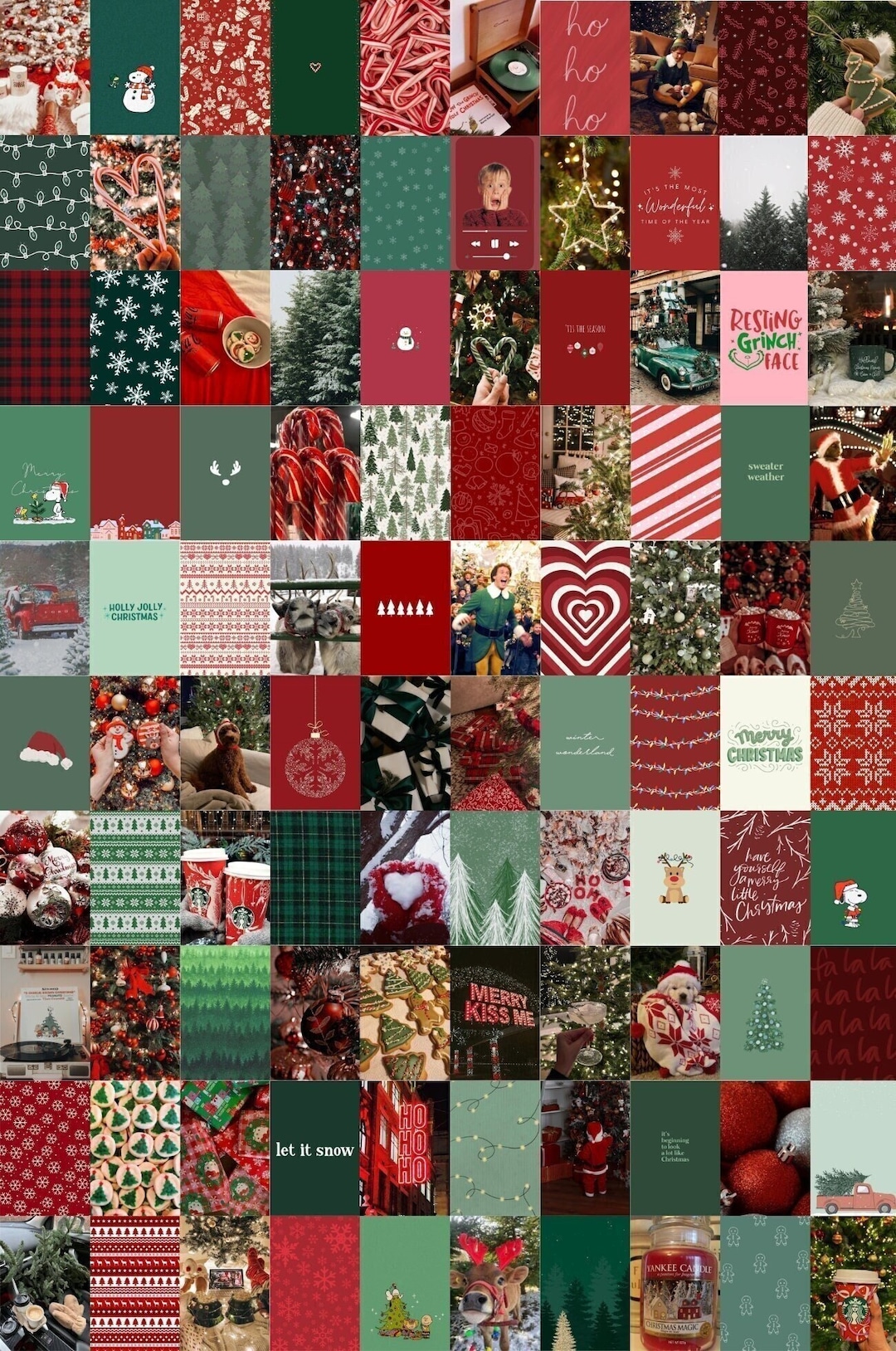 100 PCS Red & Green Christmas Wall Collage Kit Holiday Winter Xmas ...