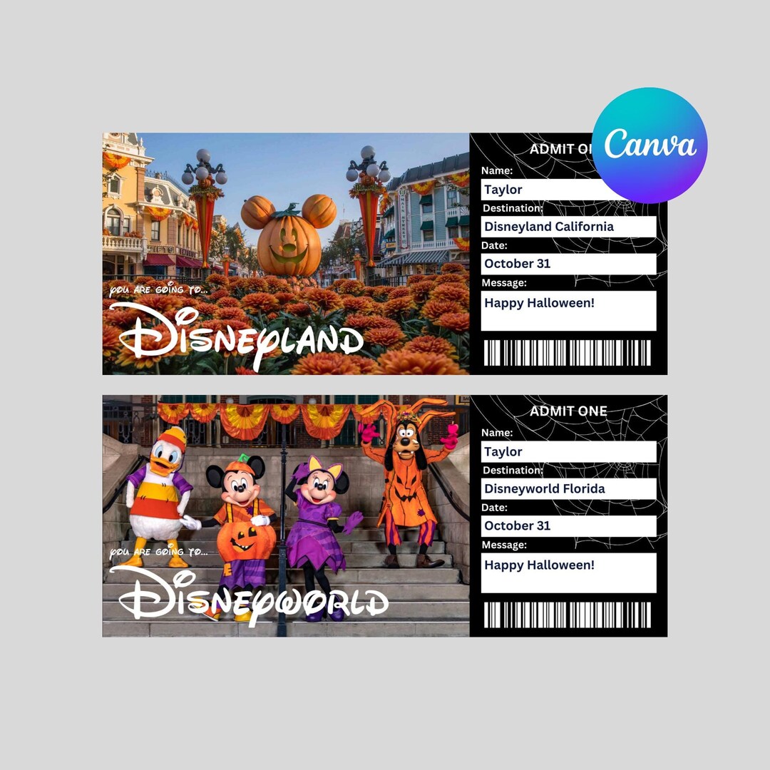 Halloween Disney Parks Ticket, Editable Canva Template | Customizable ...