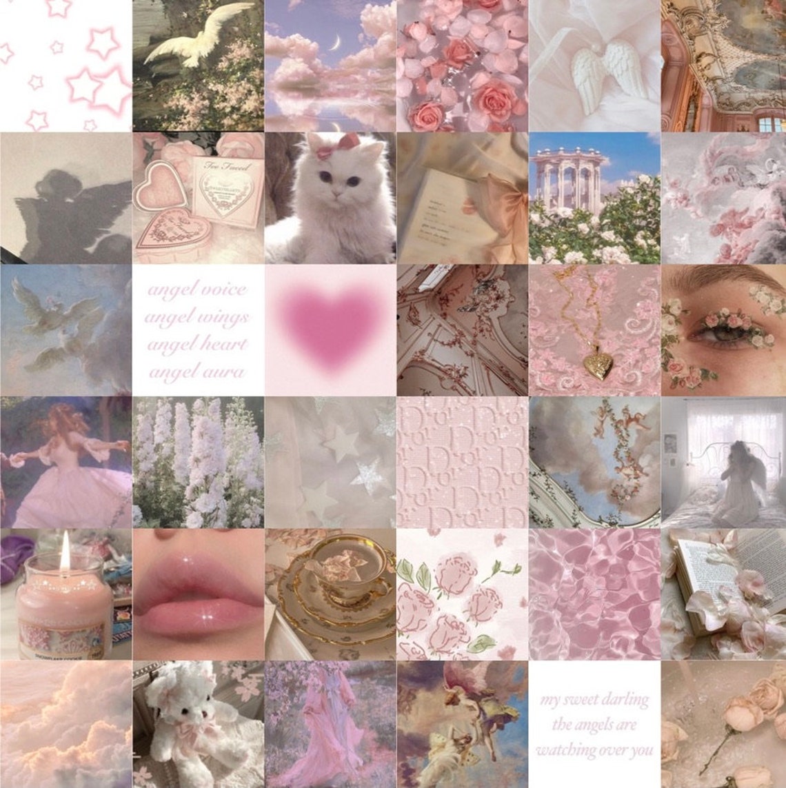 80 PCS | Pink Angel Core Wall Collage Kit | Baby Pink Coquette ...