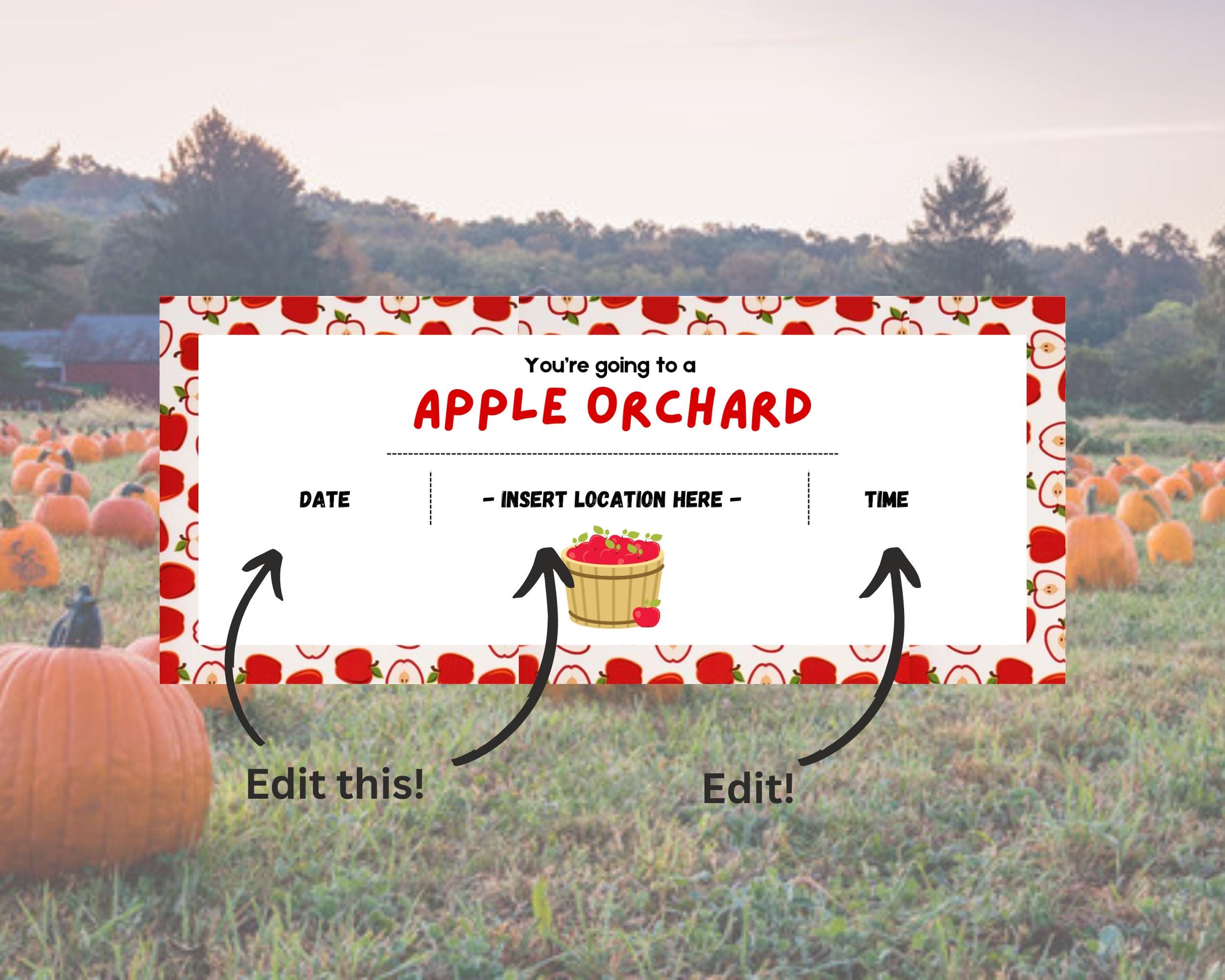 Editable Pumpkin Patch Digital Tickets | Custom Pumpkin Patch Ticket ...
