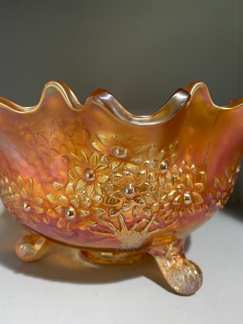 Fenton Orange Tree Footed Bowl in Marigold - Etsy