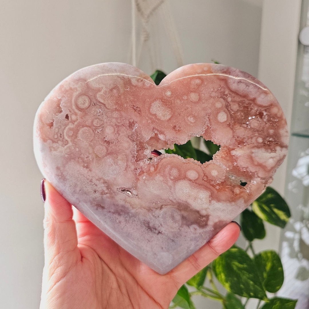 Flower Agate Heart, High Grade Flower Agate Dreamy Druzy Crystal Heart ...