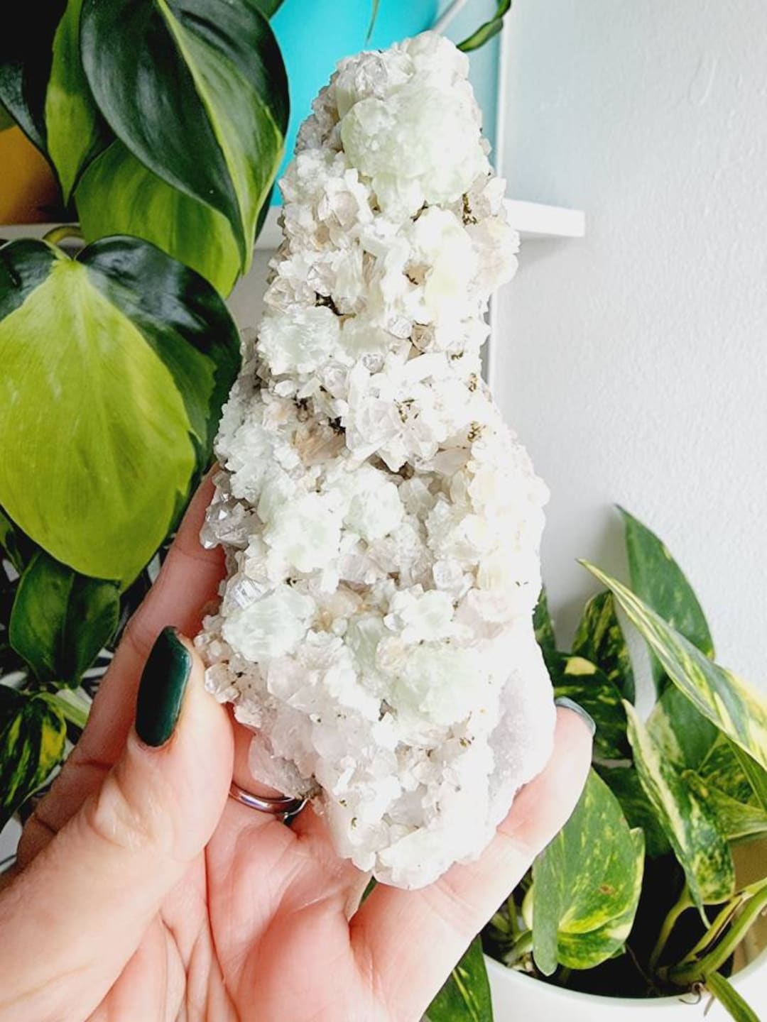 Raw Prehnite Epidote Specimen With Quartz Cluster, Natural Raw Gemstone ...