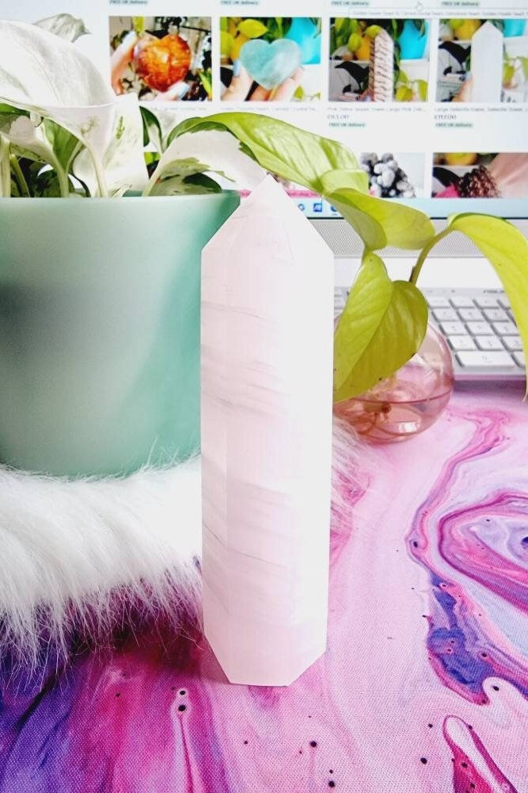 Pink Calcite Tower, UV Reactive Pink Calcite Gemstone Tower, Pink ...