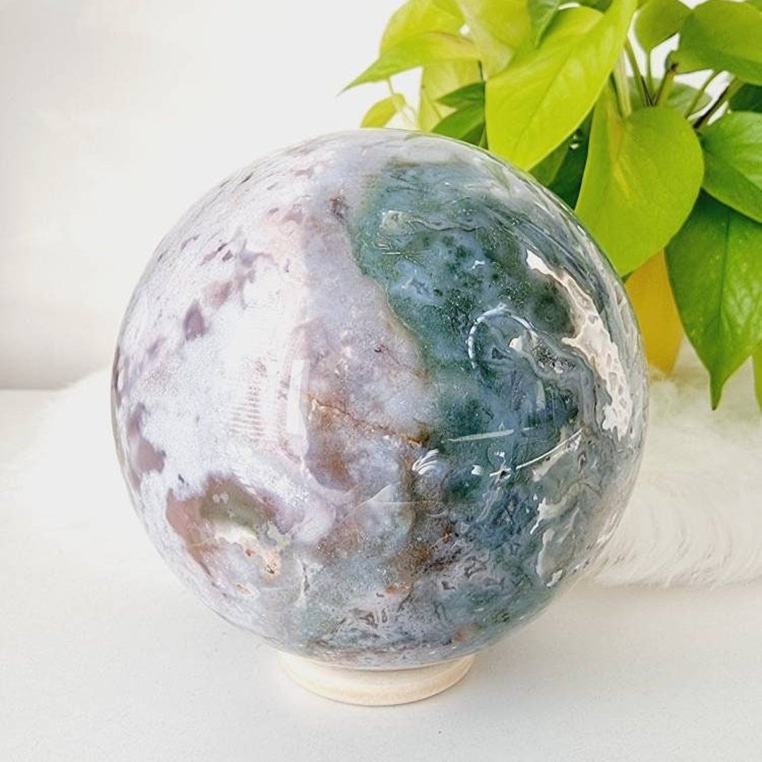 Large Ocean Jasper W Moss Agate Sphere 120mm | Natural Ocean Jasper ...