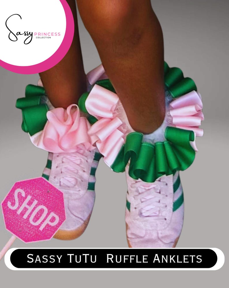 Extra Dramatic Pink and Green Ruffle Tutu Anklets, Pink Ruffle Socks ...