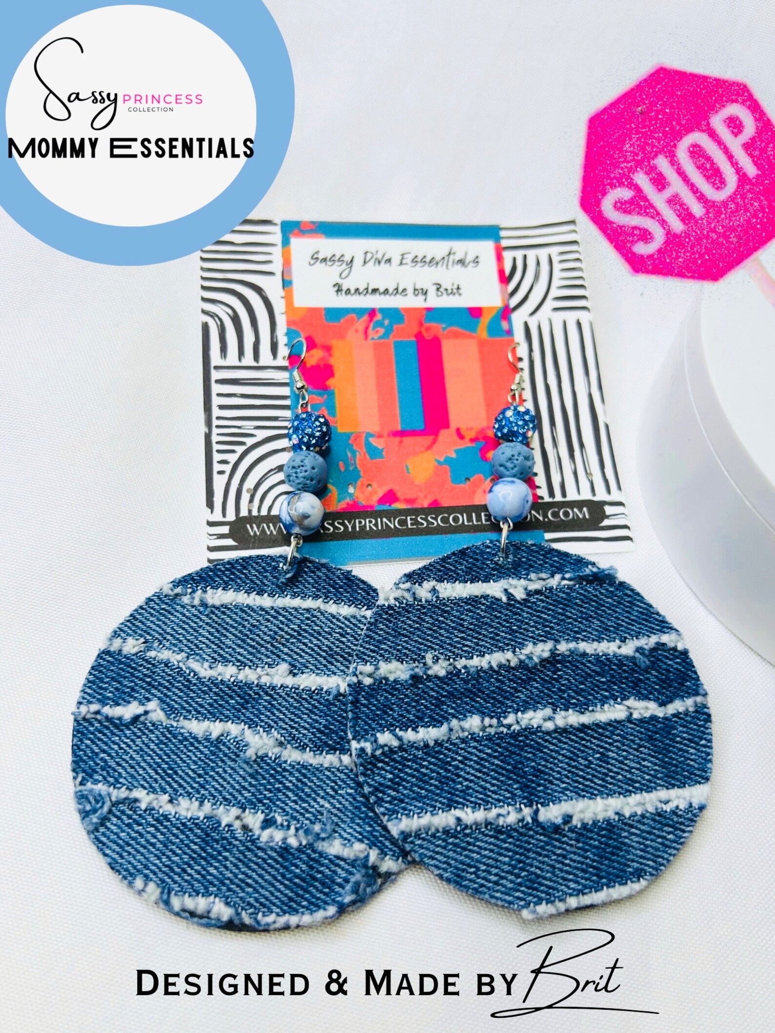 Handmade Large Denim Statement Diva Earrings. Blue Jean Earrings. Denim ...