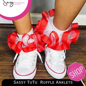 Red Ruffle Tutu Anklets, Ruffle Socks, Sockless Ruffle Socks, Anklets ...