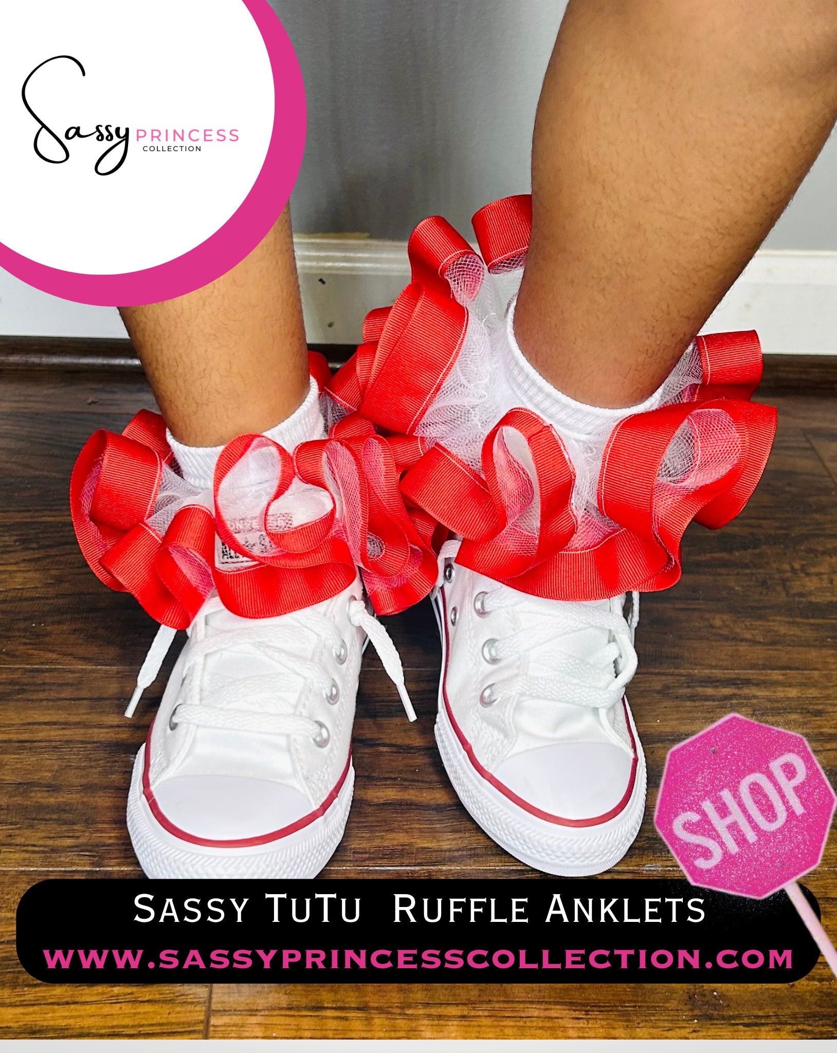 Red Ruffle Tutu Anklets, Ruffle Socks, Sockless Ruffle Socks, Anklets ...