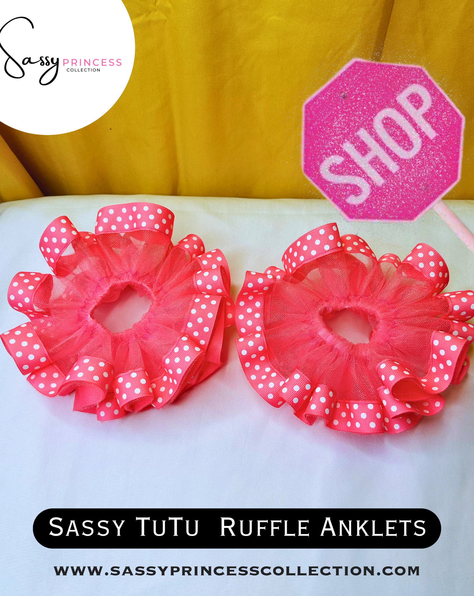 Pink With White Polka Dot Ruffle Tutu Anklets, Sockless Anklets, Ruffle ...