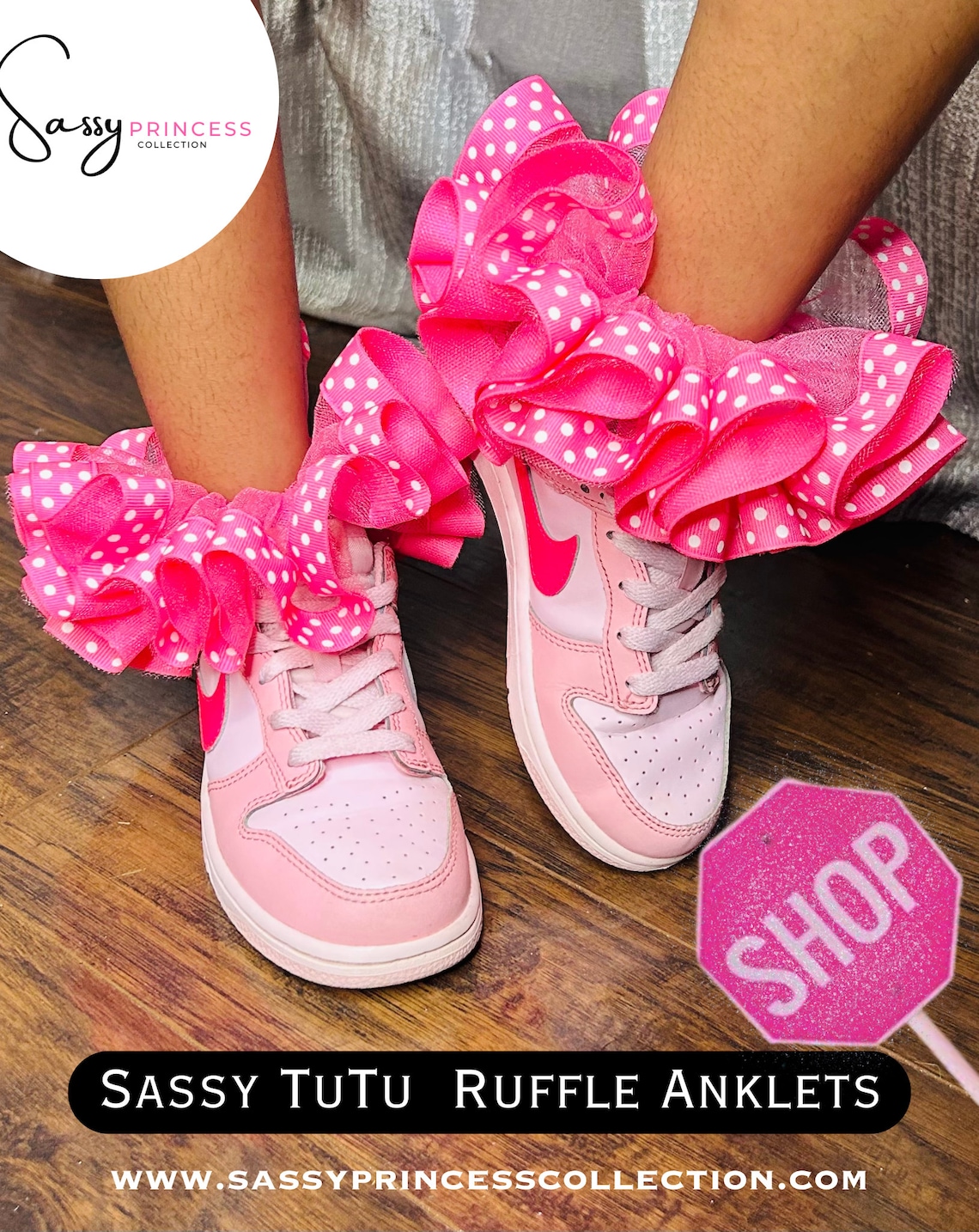 Pink With White Polka Dot Ruffle Tutu Anklets, Sockless Anklets, Ruffle ...