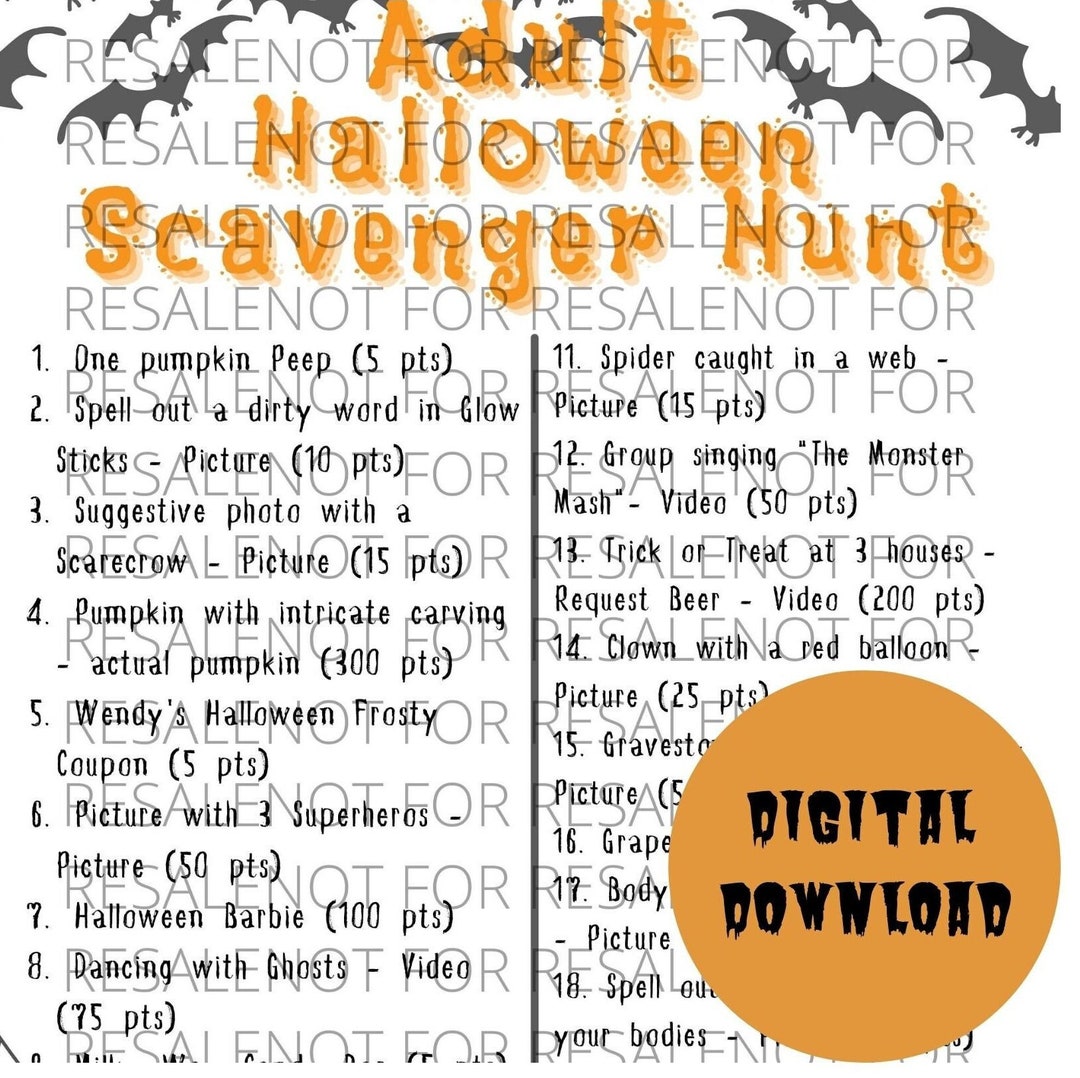 Halloween Adult Scavenger Hunt - Digital Download - Printable - Etsy