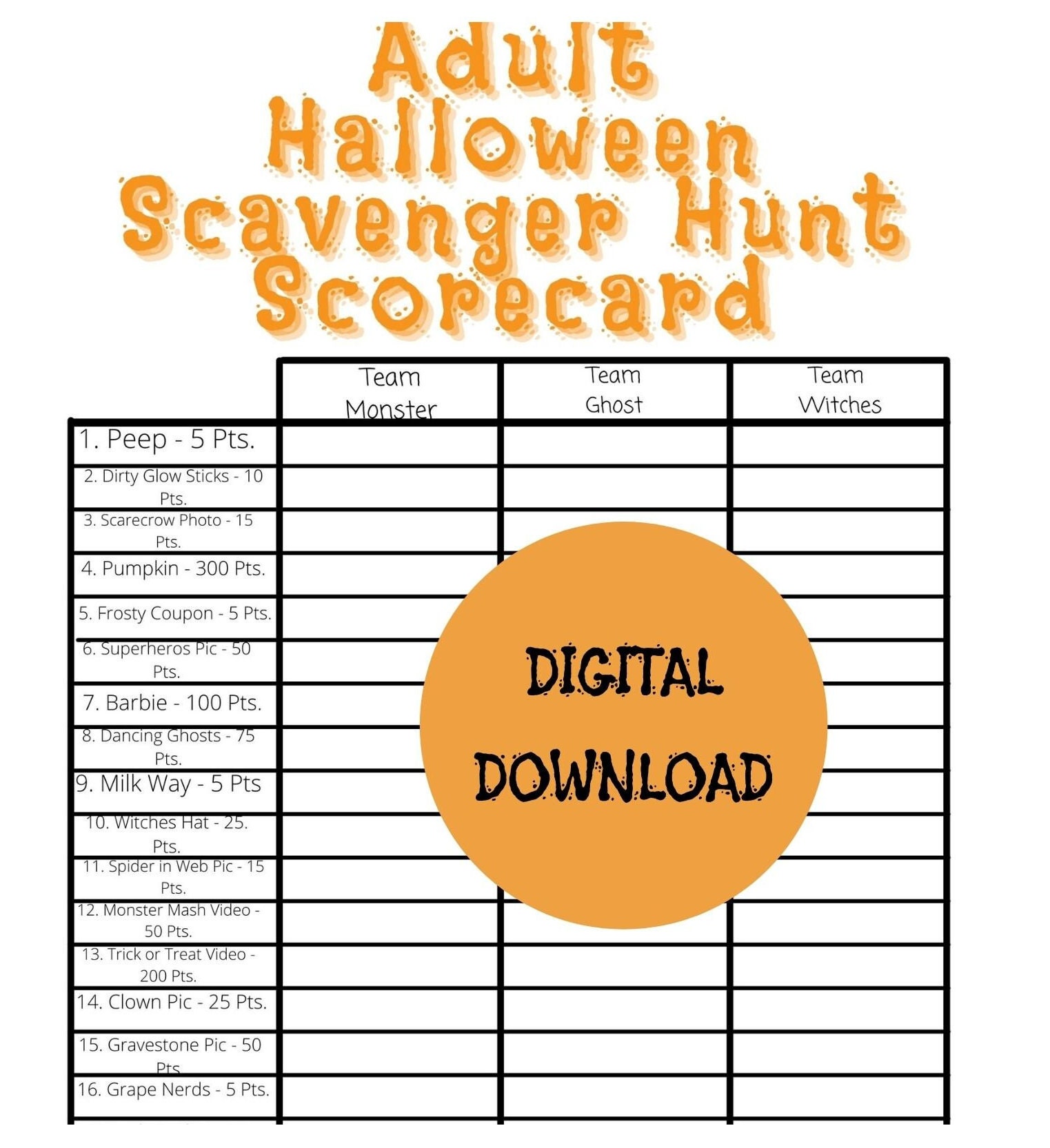 Halloween Adult Scavenger Hunt - Digital Download - Printable - Etsy