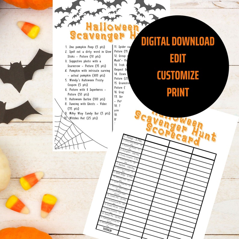Halloween Scavenger Hunt Template With Scorecard - Digital Download ...