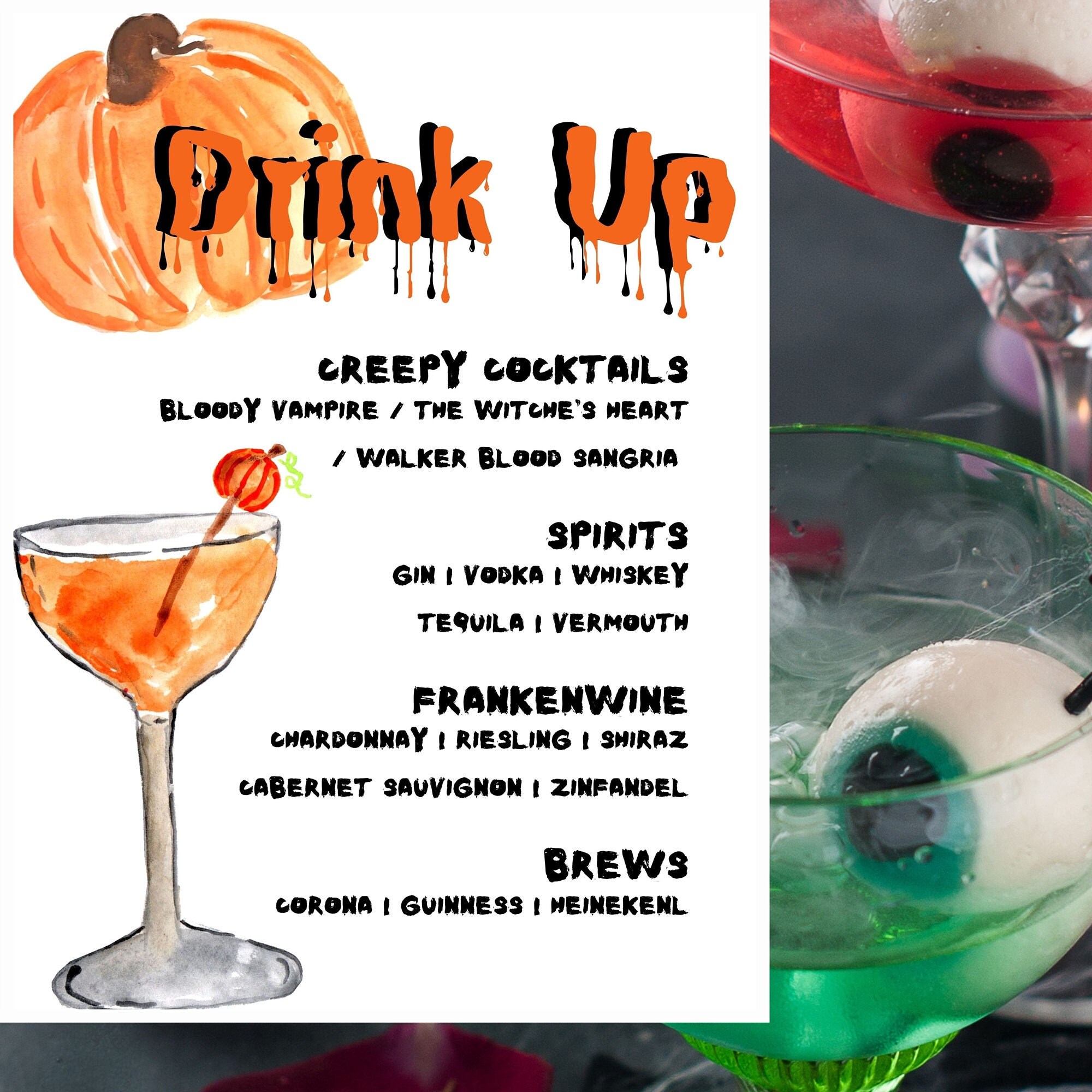 HALLOWEEN - Bar Menu - Drink Menu - Pumpkin - TEMPLATE - Editable ...