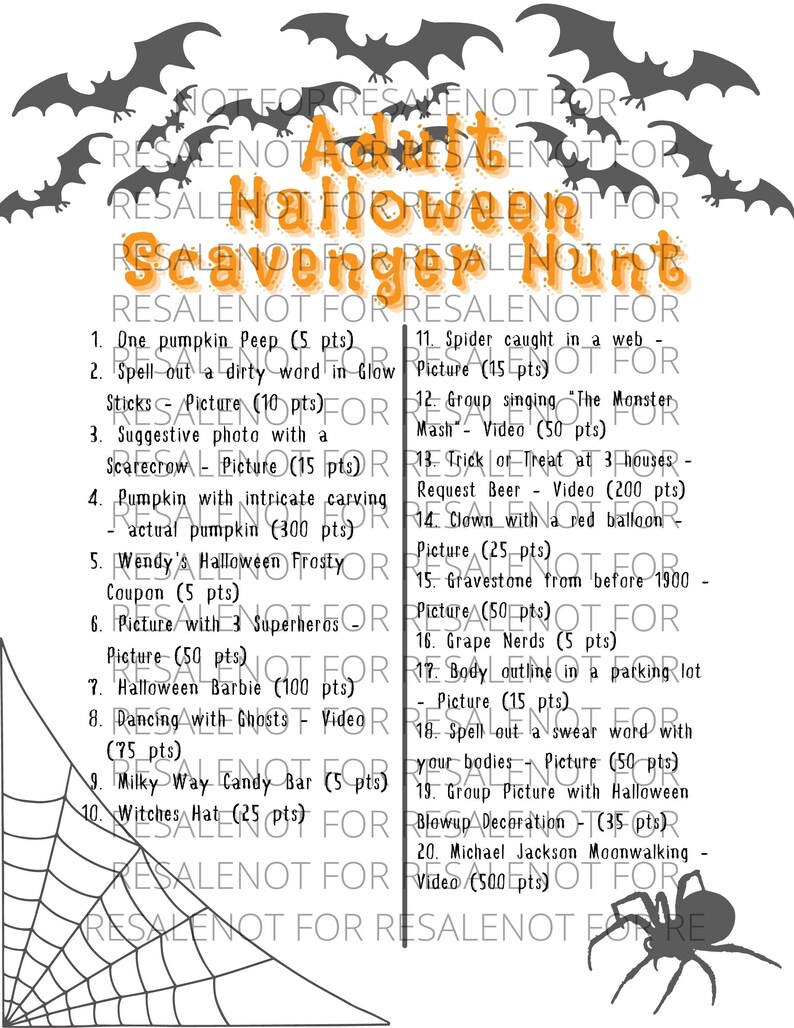 Halloween Adult Scavenger Hunt - Digital Download - Printable - Etsy