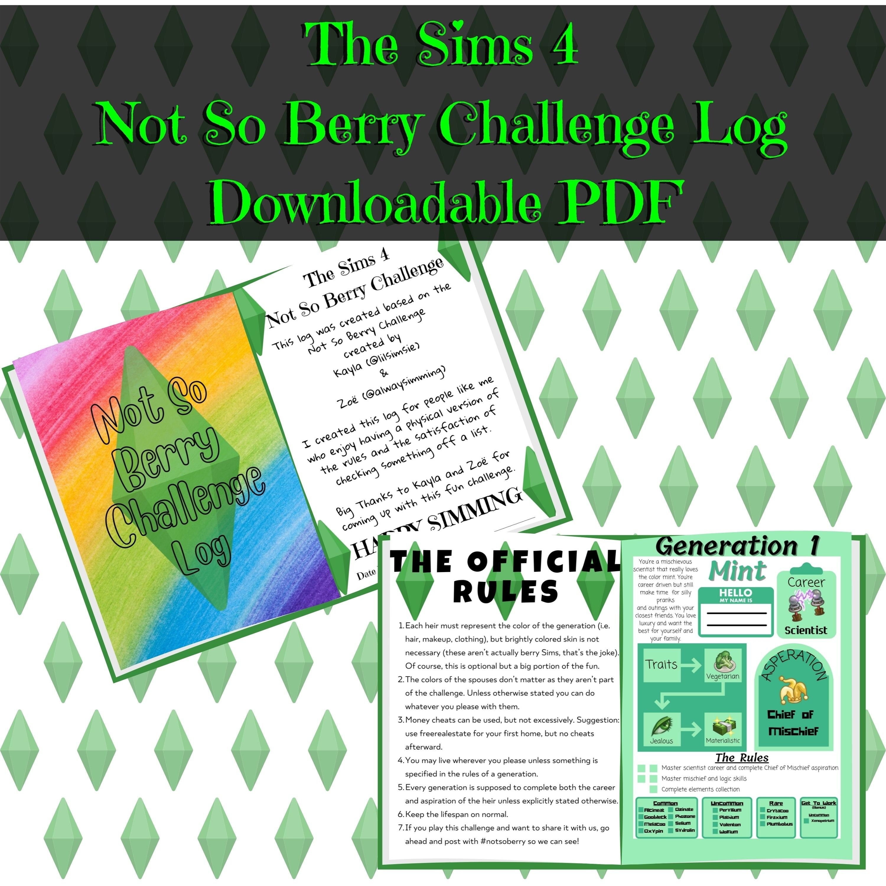 Sims 4 - Not so Berry Challenge Log - PDF - Download and Print - Etsy