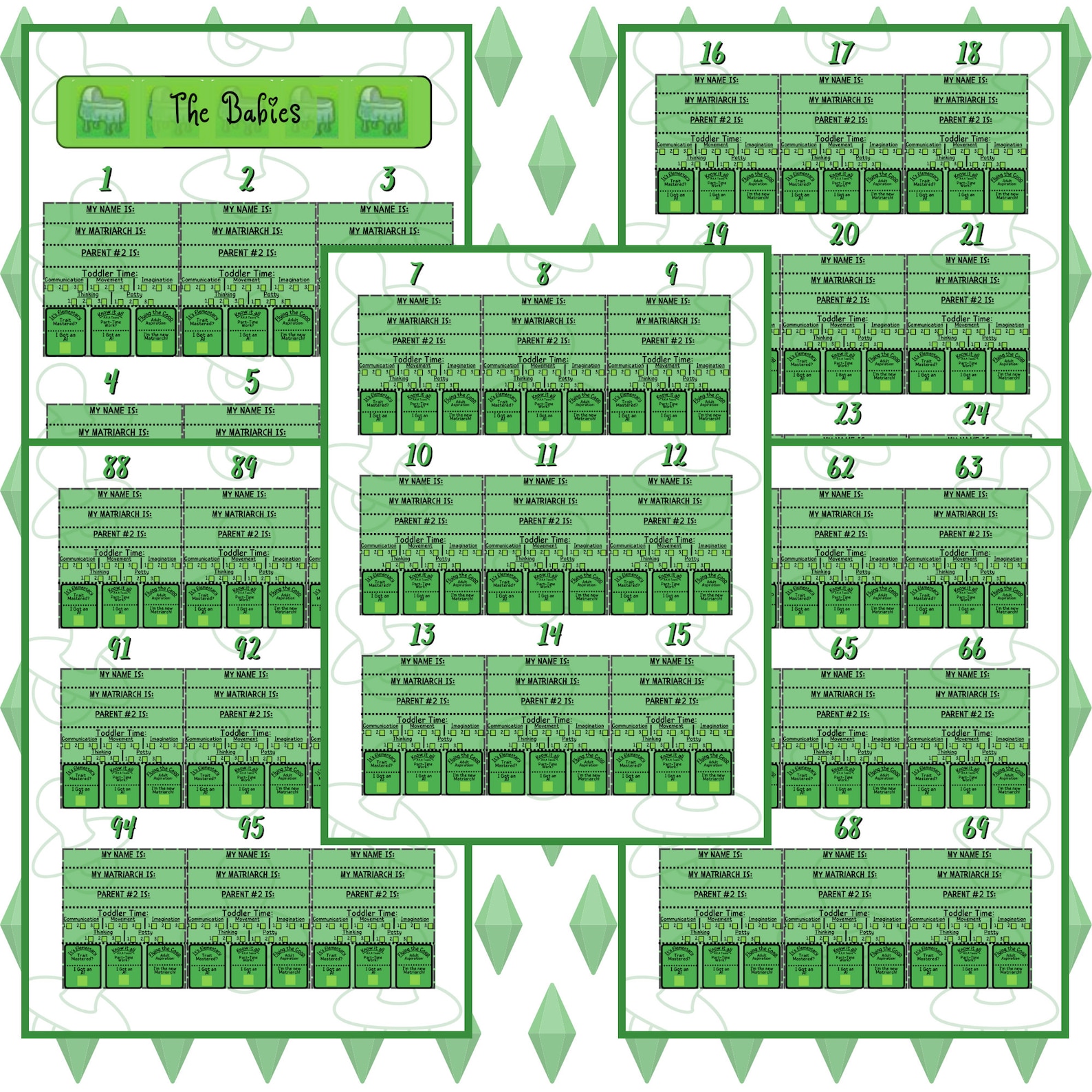 Sims 4 - 100 Baby Challenge Log - PDF - Download and Print - Etsy