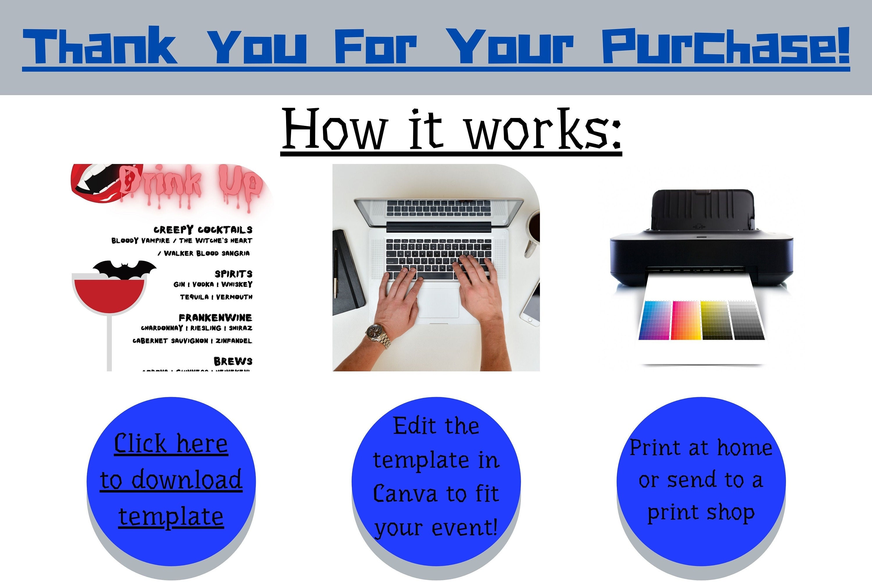 HALLOWEEN Bar Menu Drink Menu TEMPLATE Vampire Gothic Editable Digital ...