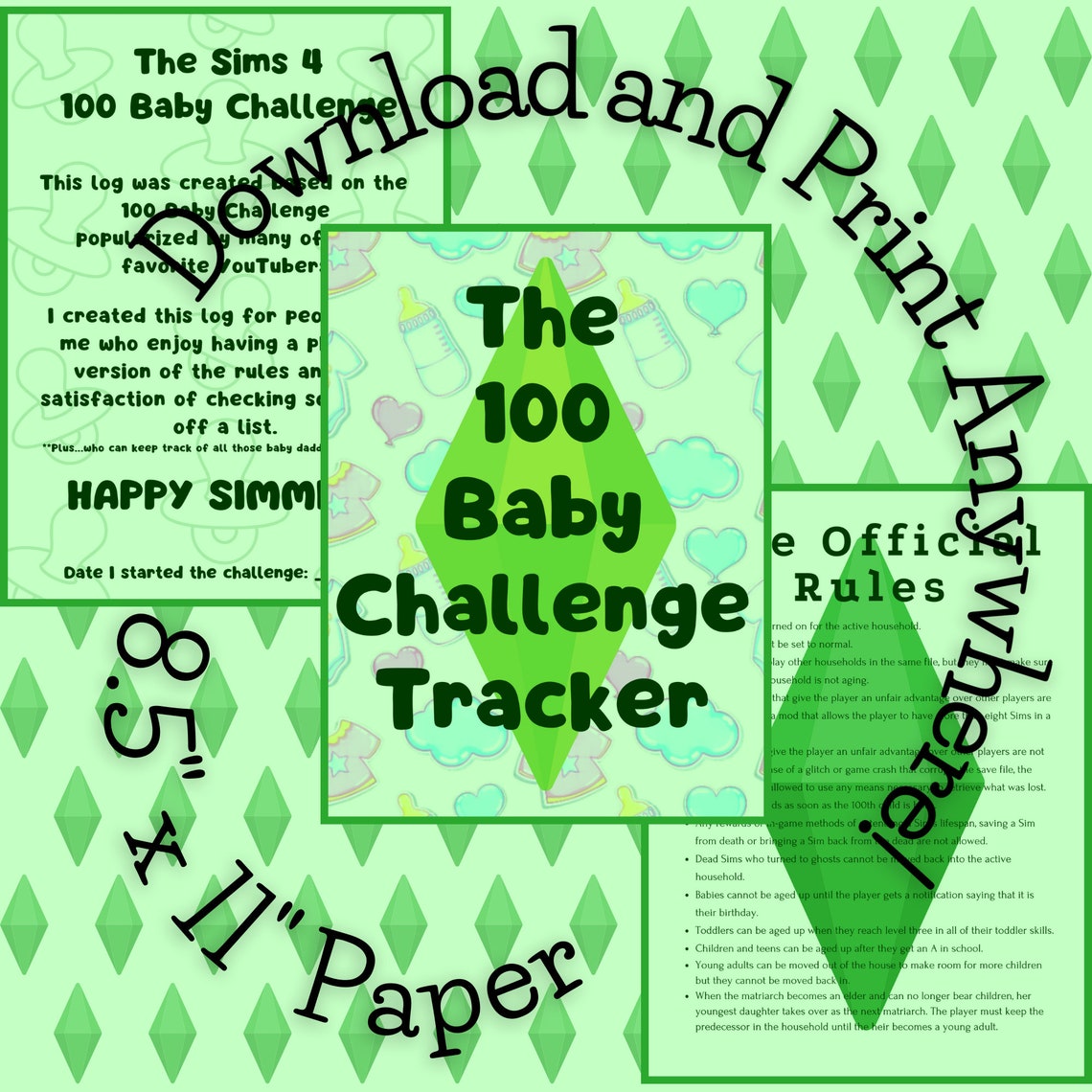 Sims 4 - 100 Baby Challenge Log - PDF - Download and Print - Etsy