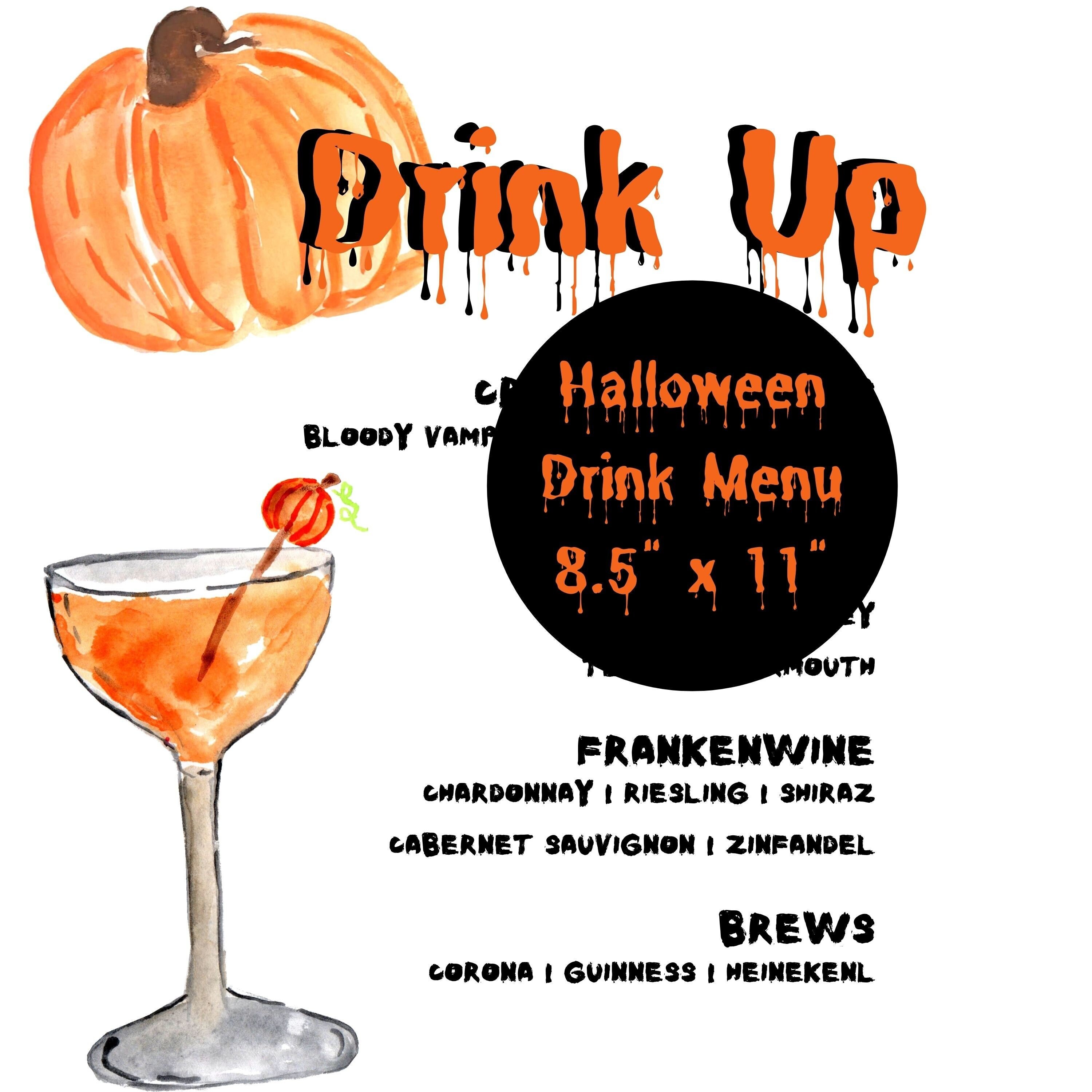 HALLOWEEN - Bar Menu - Drink Menu - Pumpkin - TEMPLATE - Editable ...