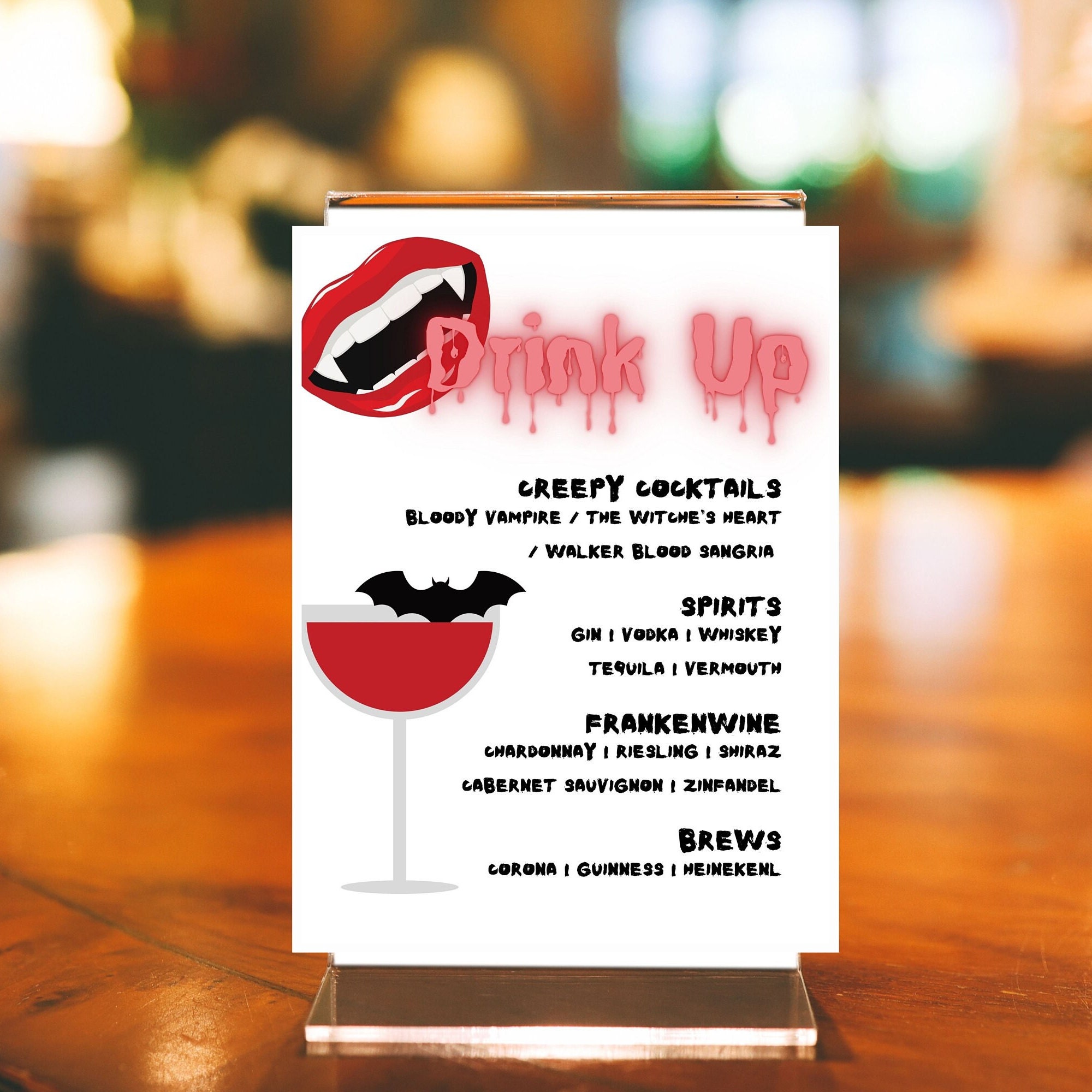 HALLOWEEN Bar Menu Drink Menu TEMPLATE Vampire Gothic Editable Digital ...