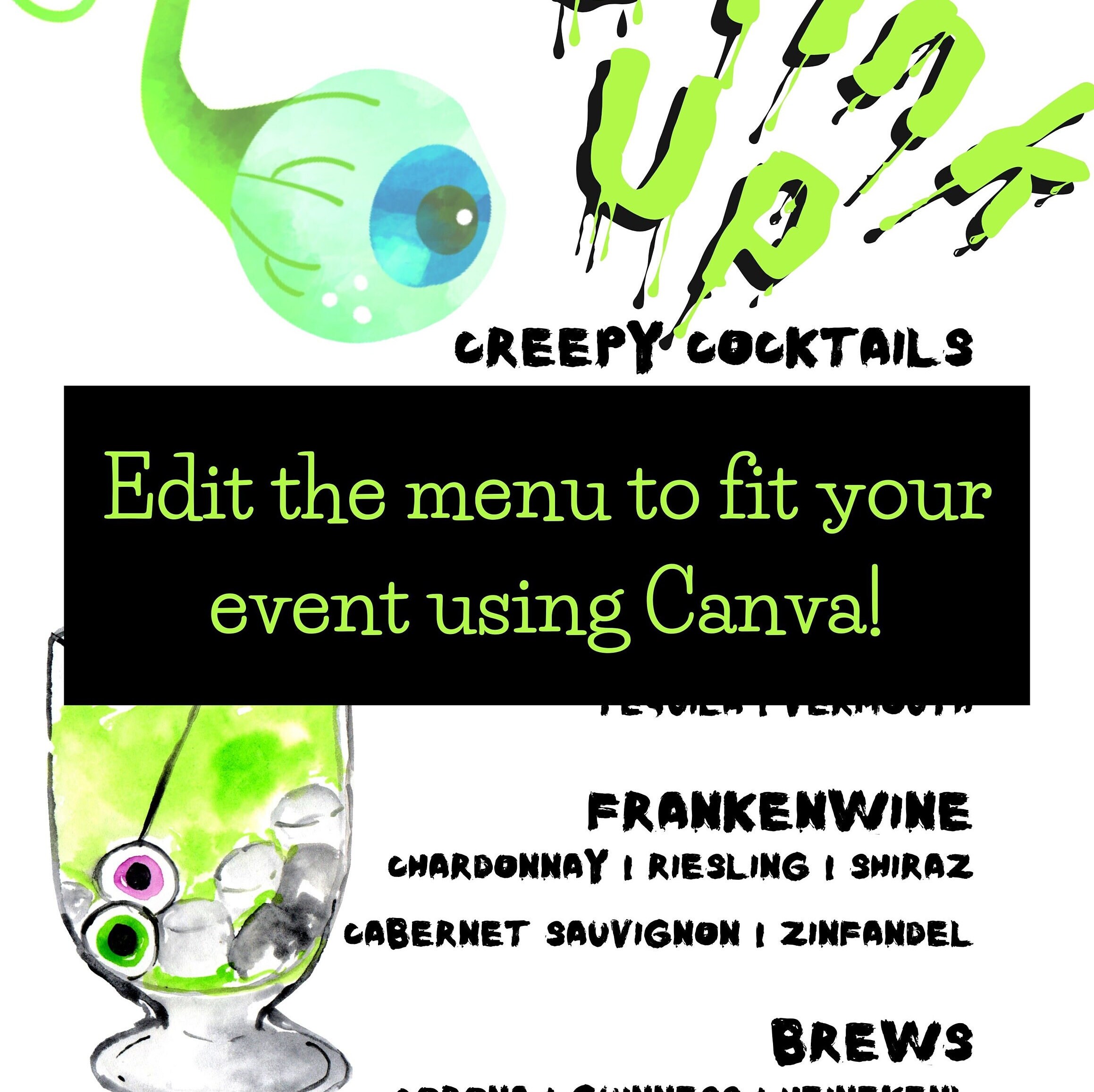 HALLOWEEN - Bar Menu - Drink Menu - Eyes - TEMPLATE - Editable ...