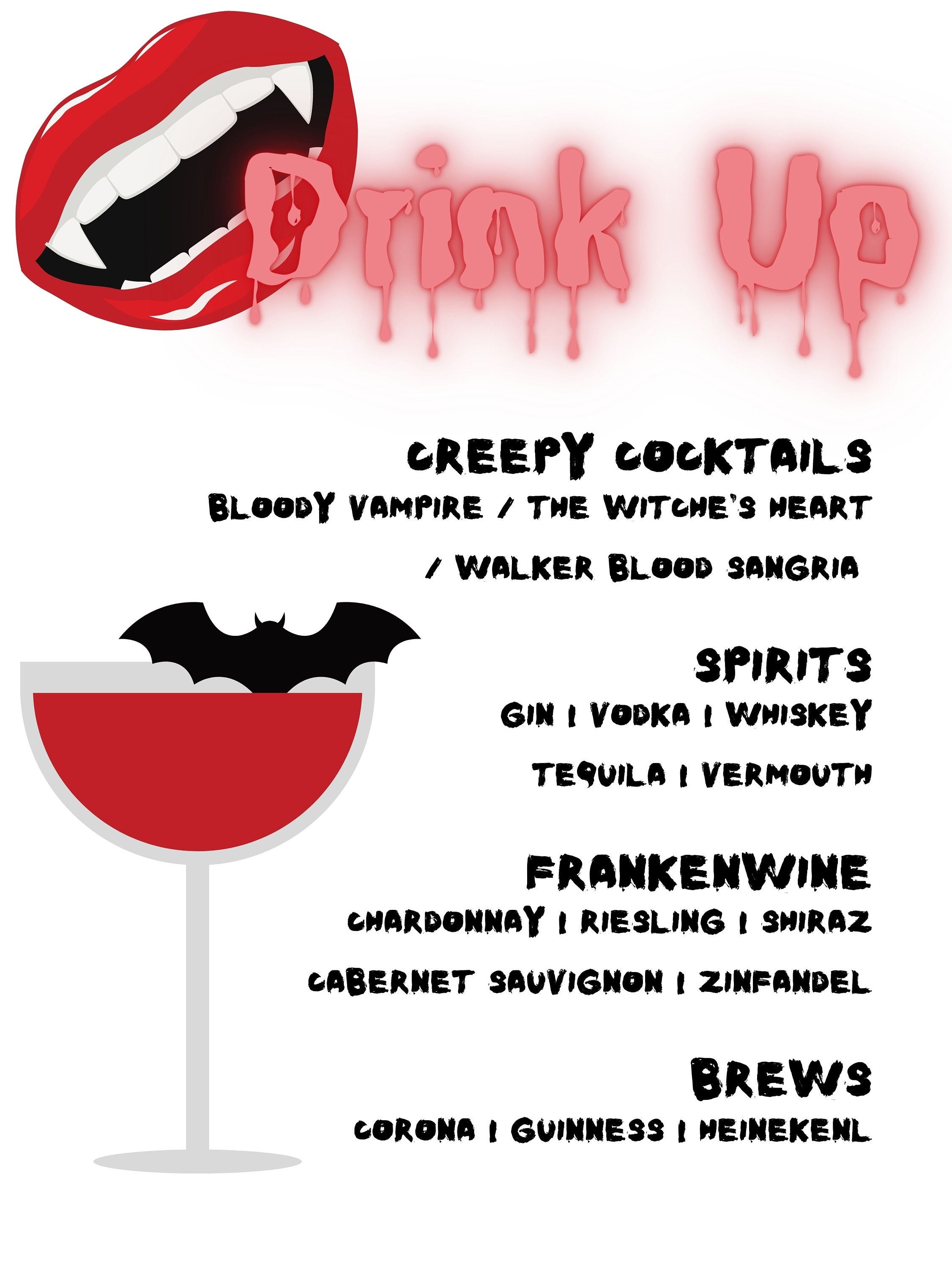 HALLOWEEN Bar Menu Drink Menu TEMPLATE Vampire Gothic Editable Digital ...