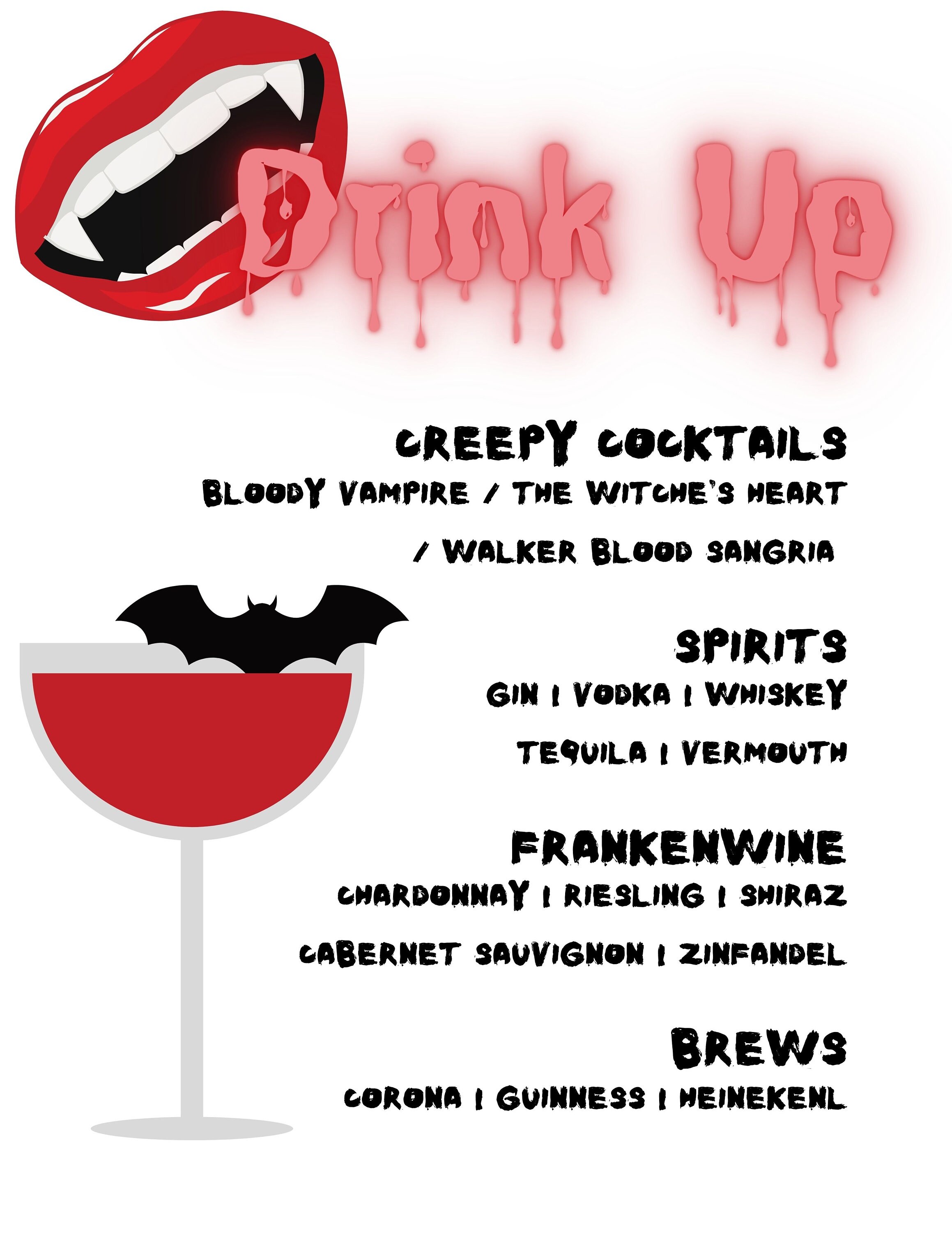 HALLOWEEN Bar Menu Drink Menu TEMPLATE Vampire Gothic Editable Digital ...