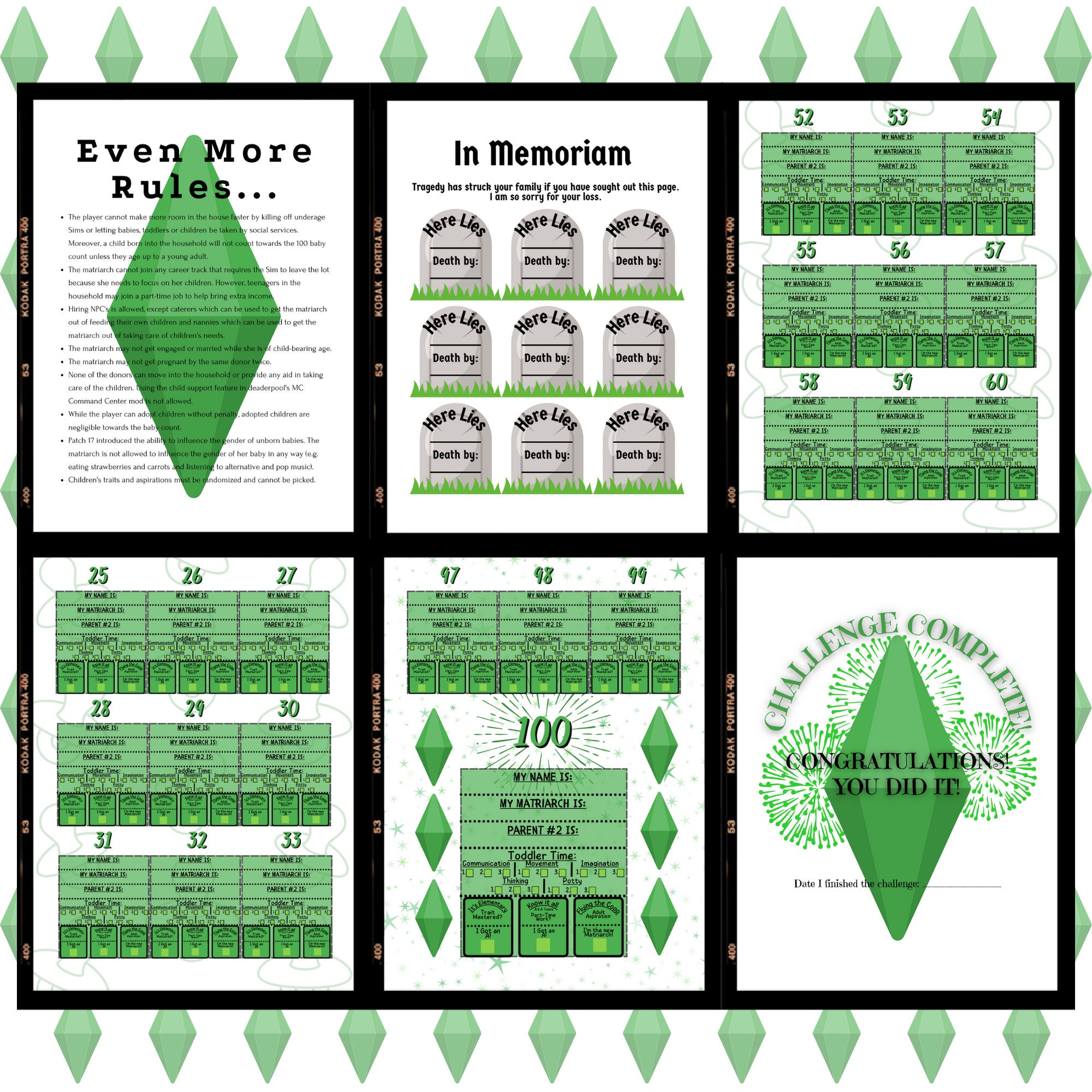 Sims 4 - 100 Baby Challenge Log - PDF - Download and Print - Etsy