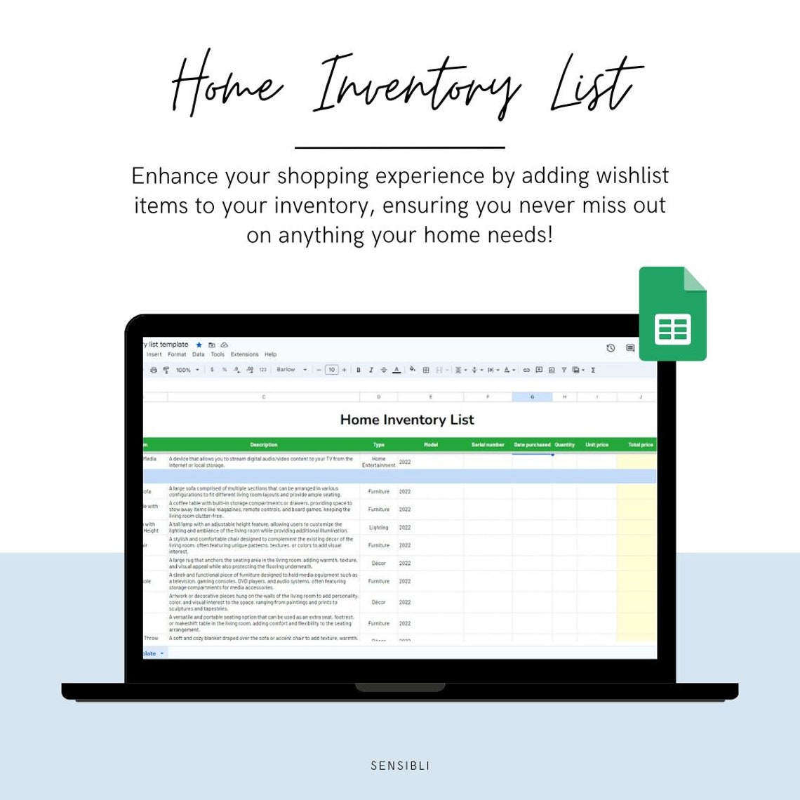 Home Inventory List Template, Custom Template, Google Docs Template ...